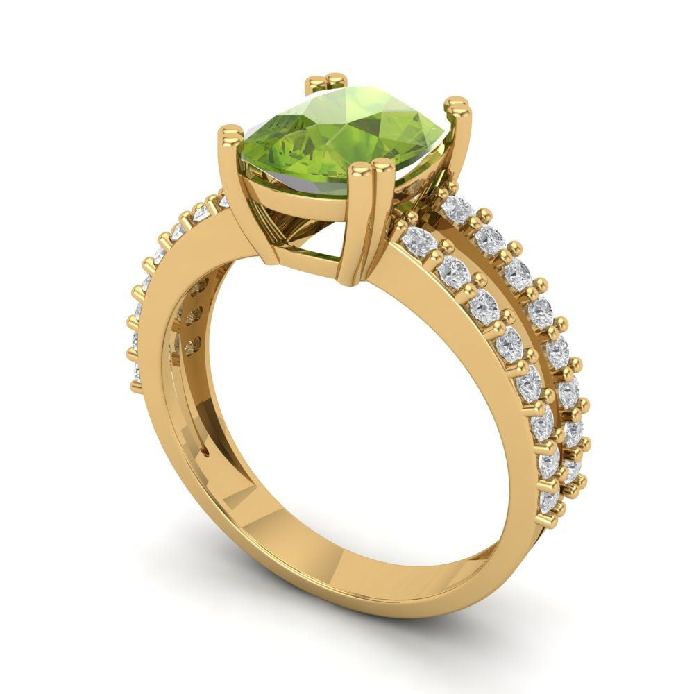3.96ct cushion cut green natural peridot 14k yellow gold Bridal Wedding Engagement Promise ...