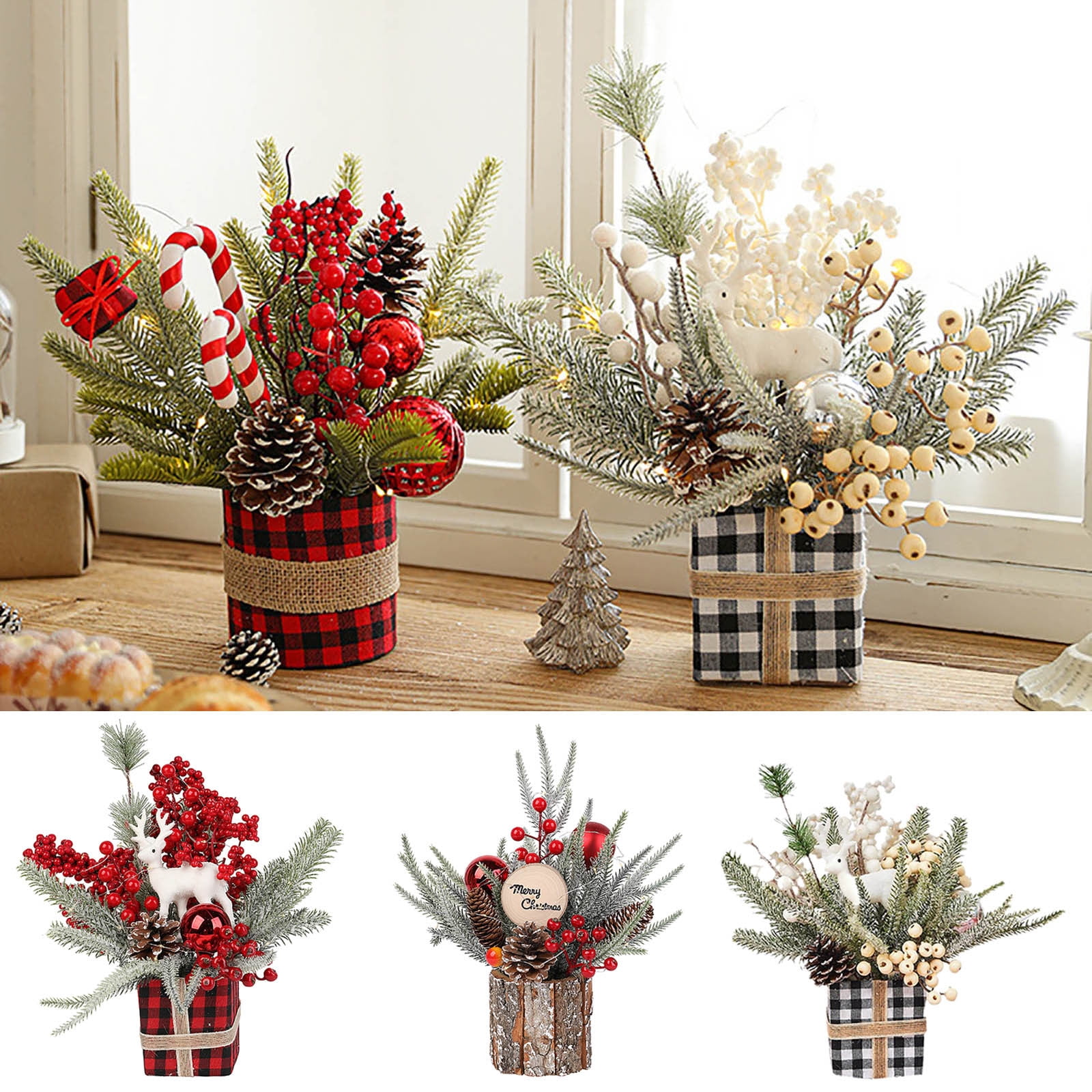 3.9In Christmas Flower Arrangement Simulation Branches And Pinecone ...
