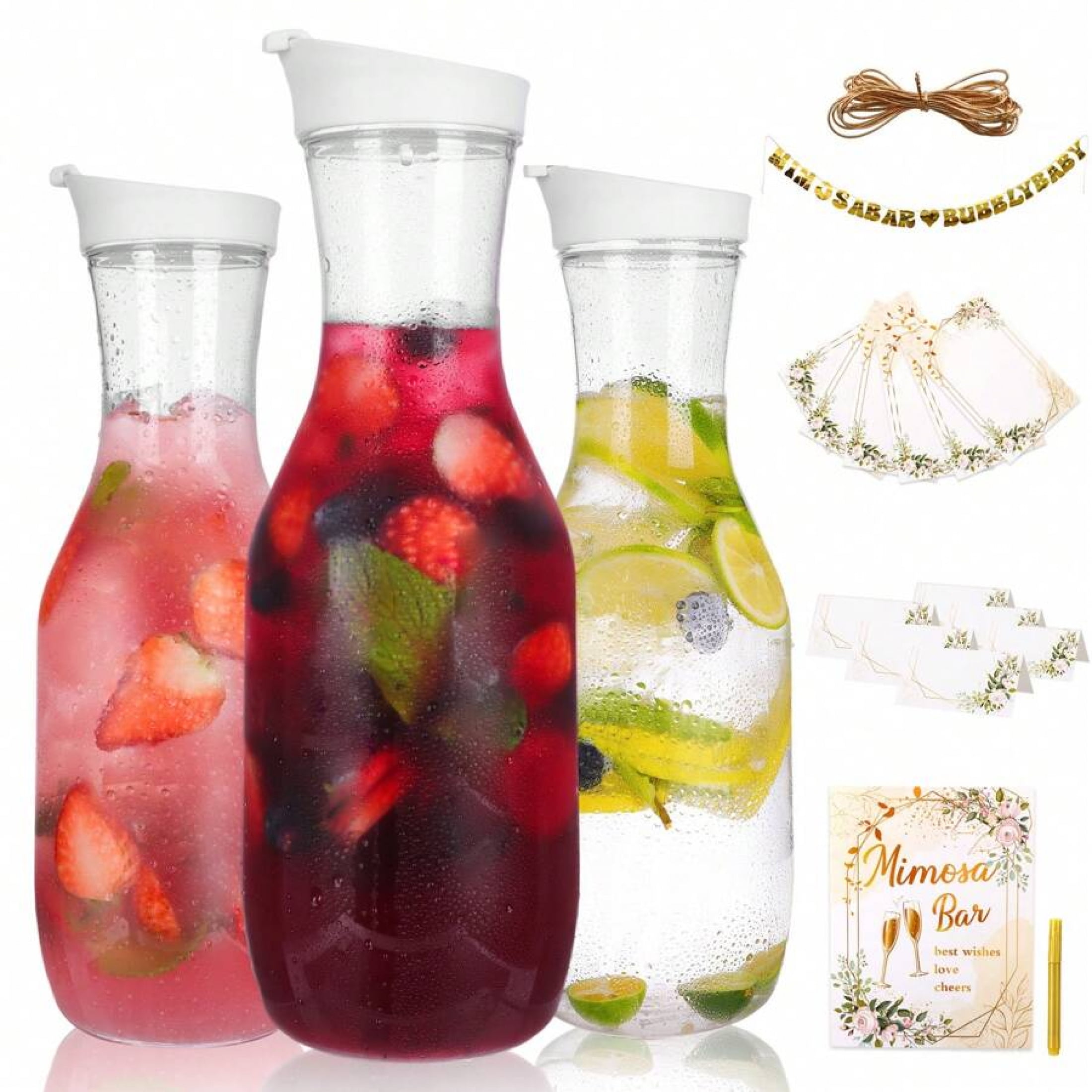 3/9PCS 50oz Plastic Carafe with Lid, Round Pitcher | for Water, Cold ...