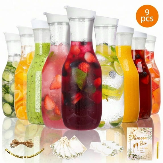 3/9PCS 50oz Plastic Carafe with Lid, Round Pitcher | for Water, Cold ...