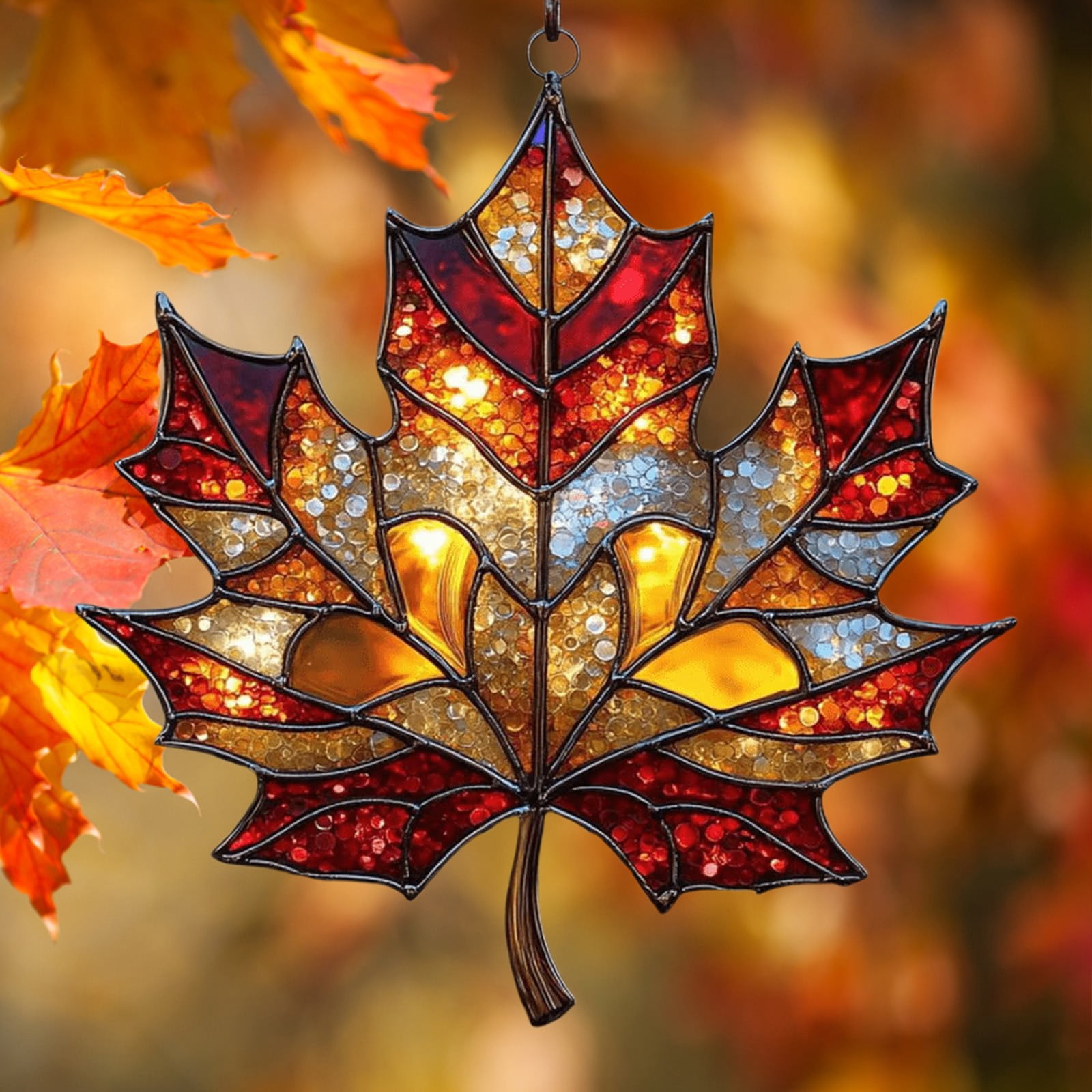3.9in Fall Leaves Ornaments for Tree Window Stained Acrylic Maple ...