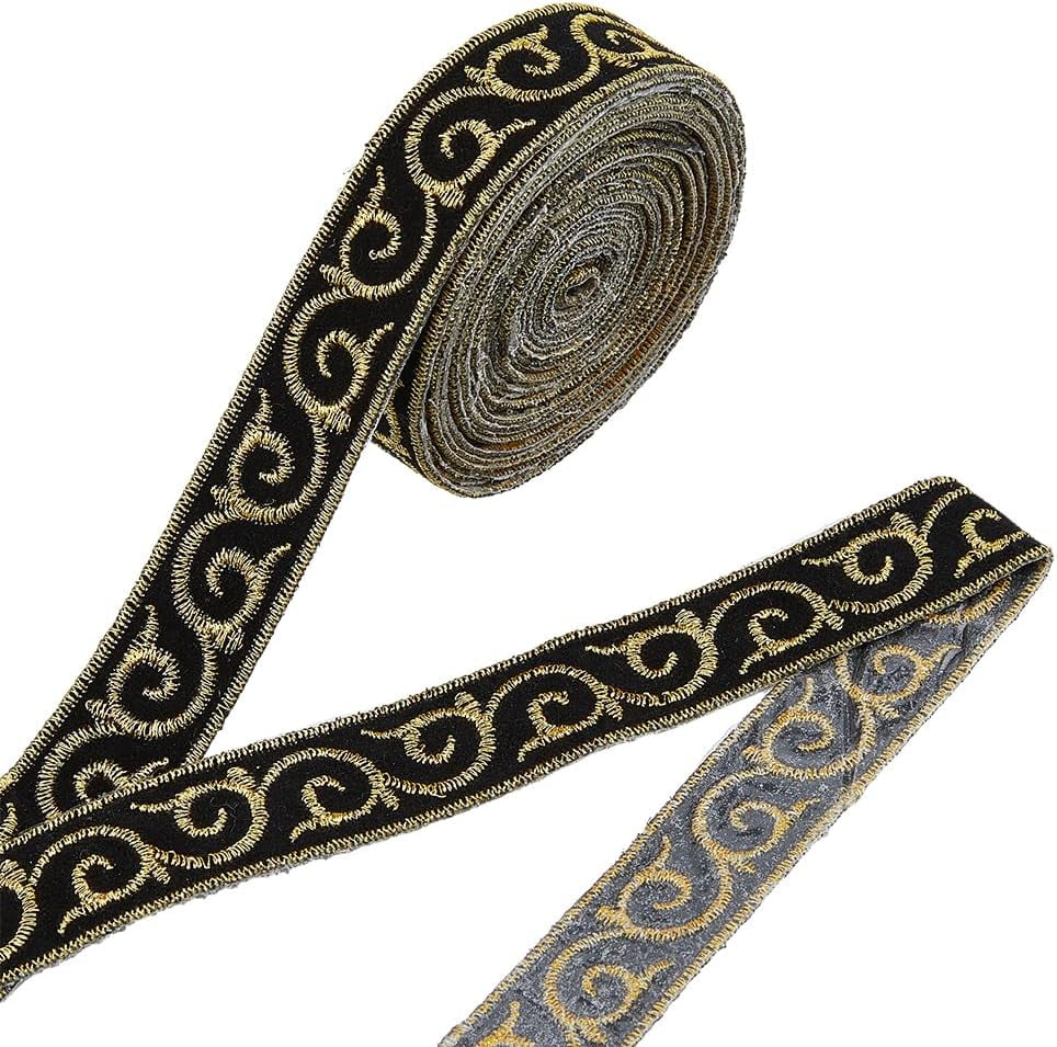 3.9m Chinese Style Embroidery Jacquard Ribbon Black Golden Auspicious ...