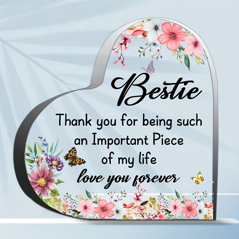 3.9x3.9 inch Heart-Shaped Acrylic Desktop Decoration Plaque with Floral ...