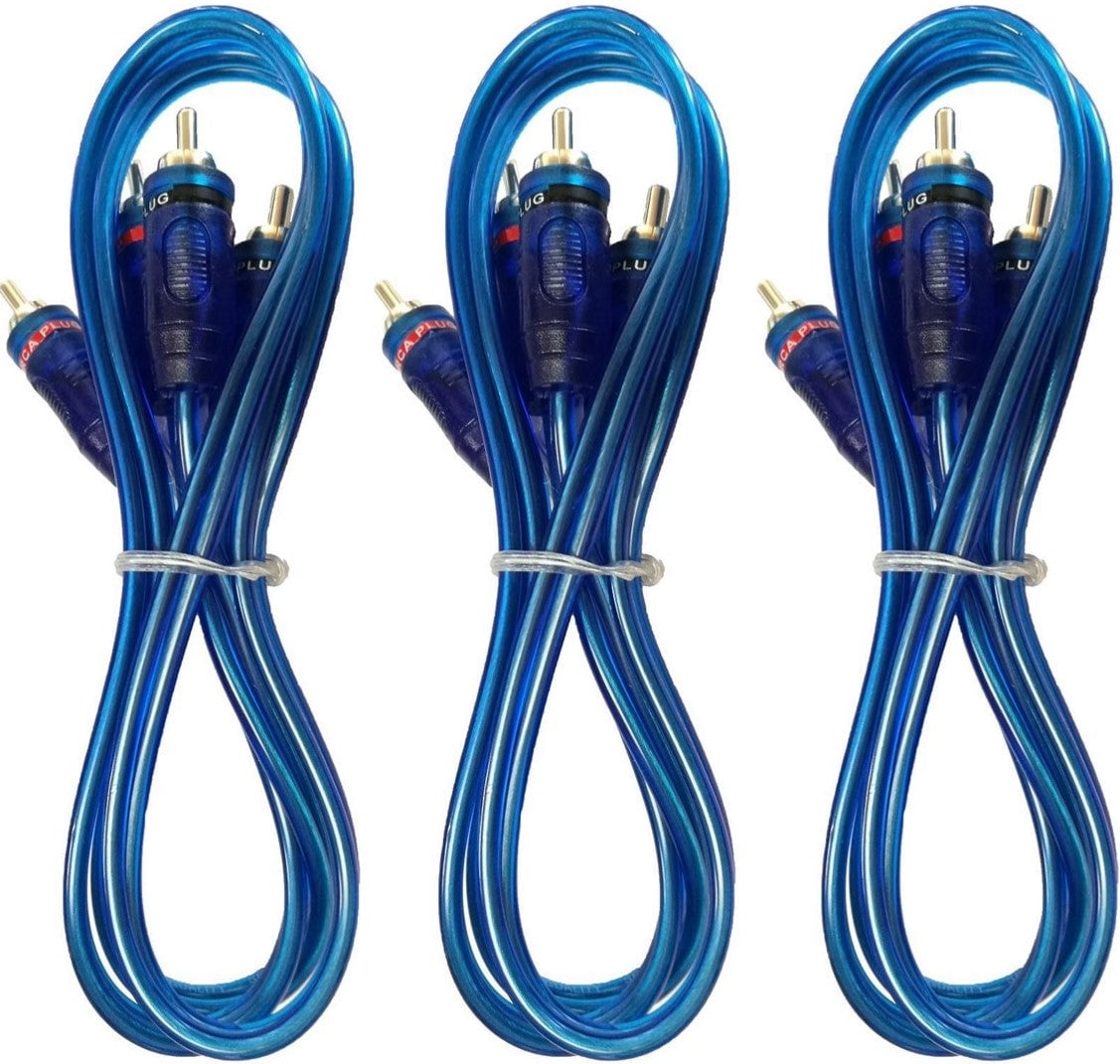 3 ABSOLUTE 3 Ft 2 Ch Blue Twisted Car Amp Gold RCA Jack Cable ...