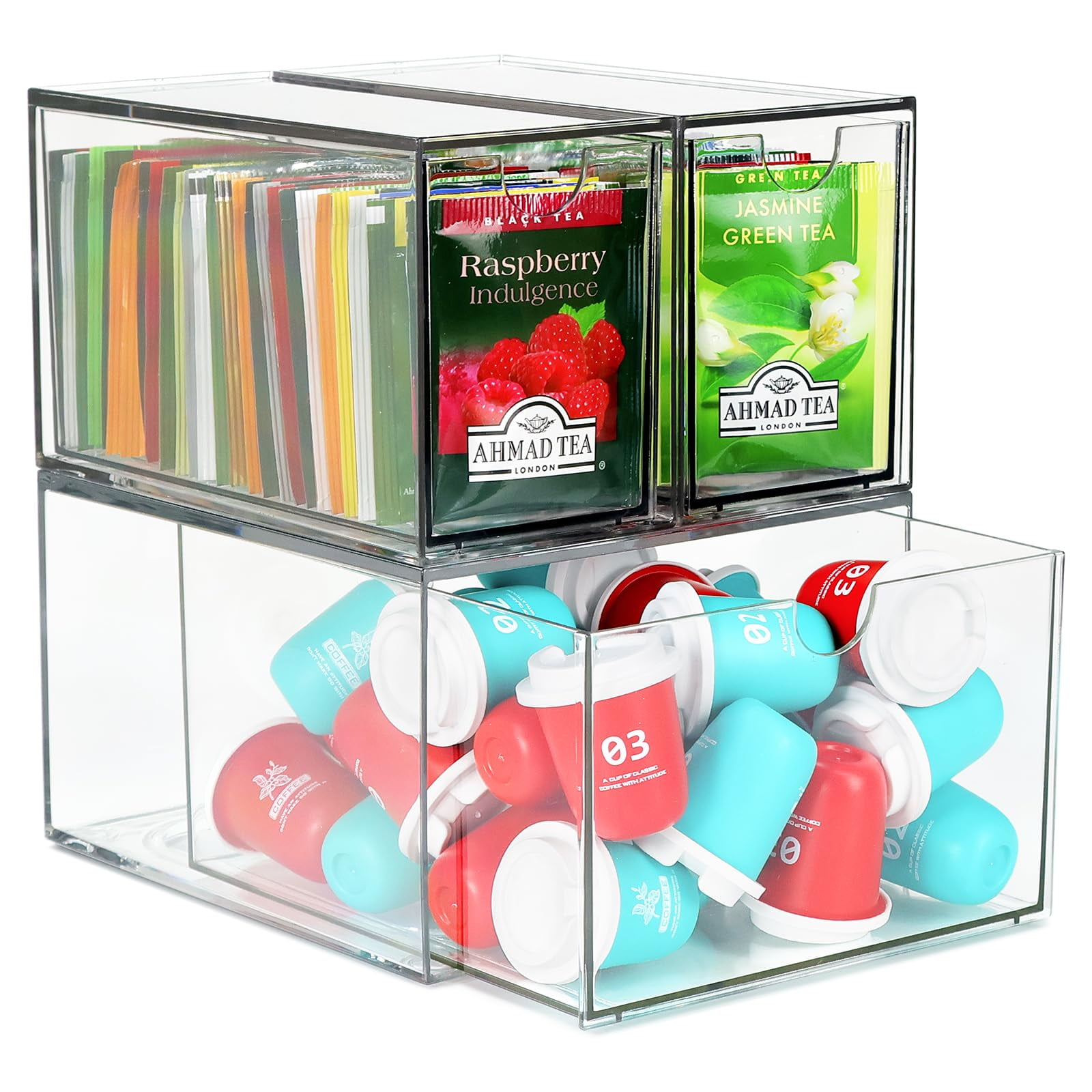 3 Acrylic Coffee Pod Holder Drawer, Stackable K Cup and Tea Bag ...