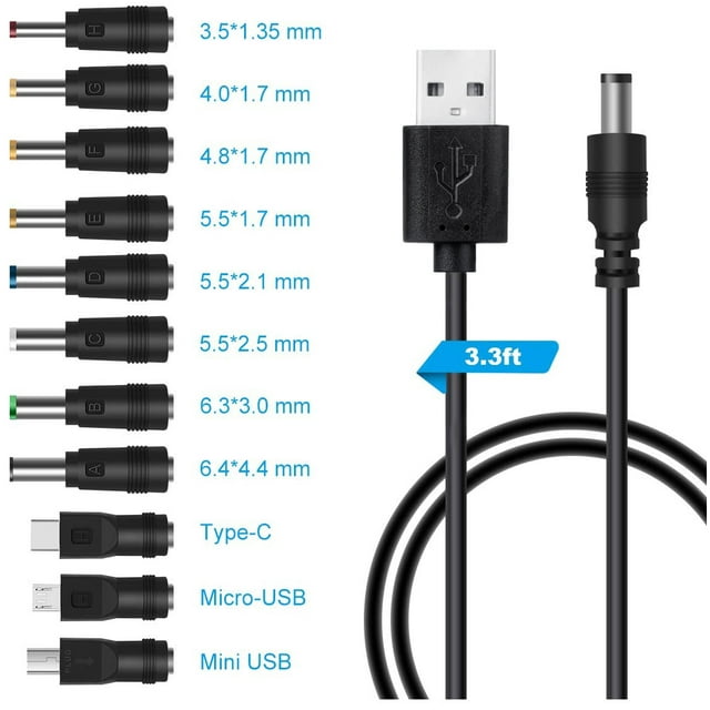 3 Active USB To Power Cord 11 in 1, With 8 interchangeable Plug ...