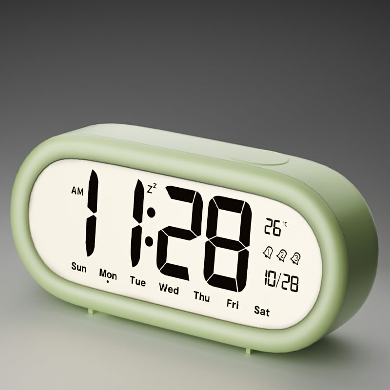 3-Alarm Digital Alarm Clock with Adjustable Brightness, Sleek Oval ...