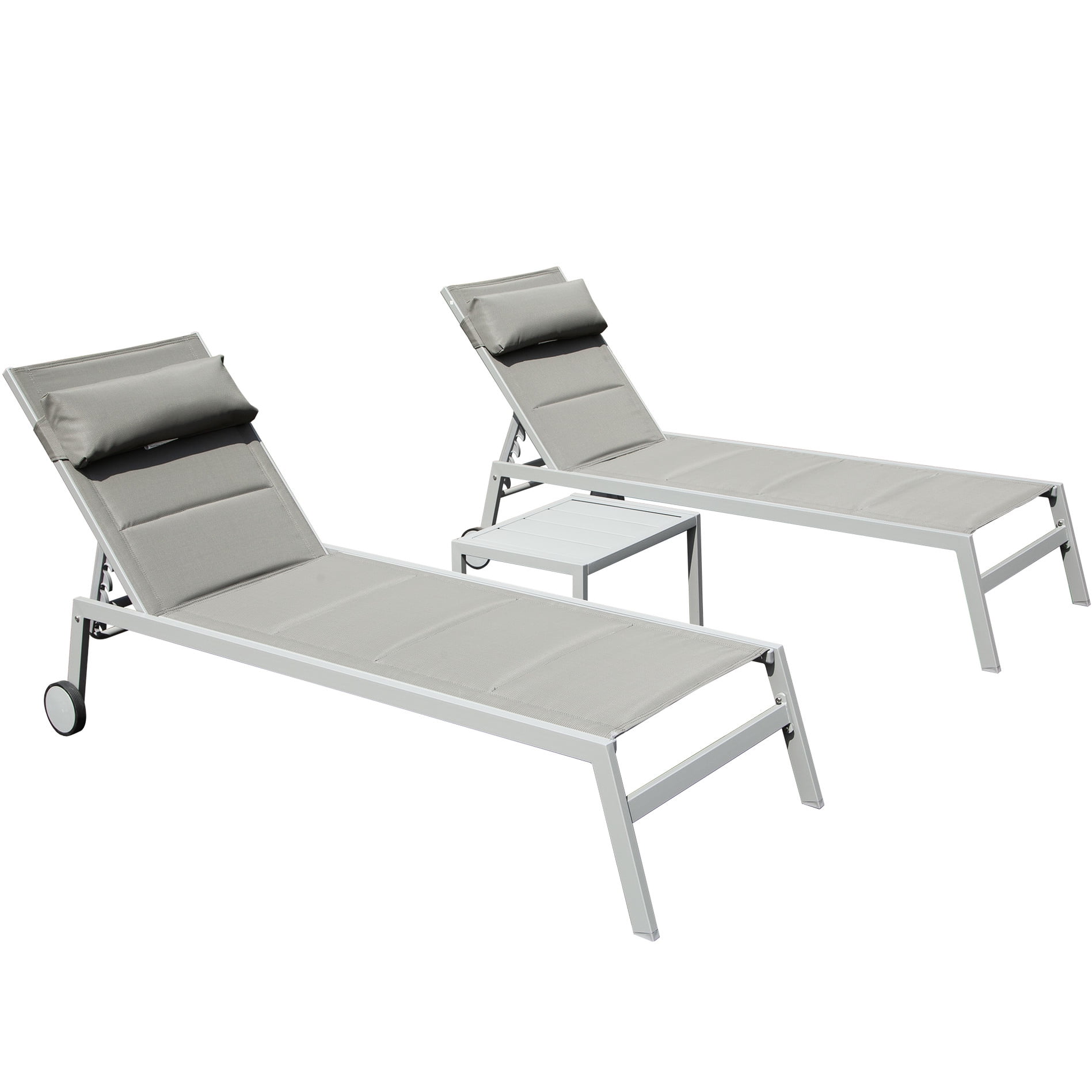 3 Aluminum Outdoor Lounge : Padded Chairs With Side Table & Wheels ...