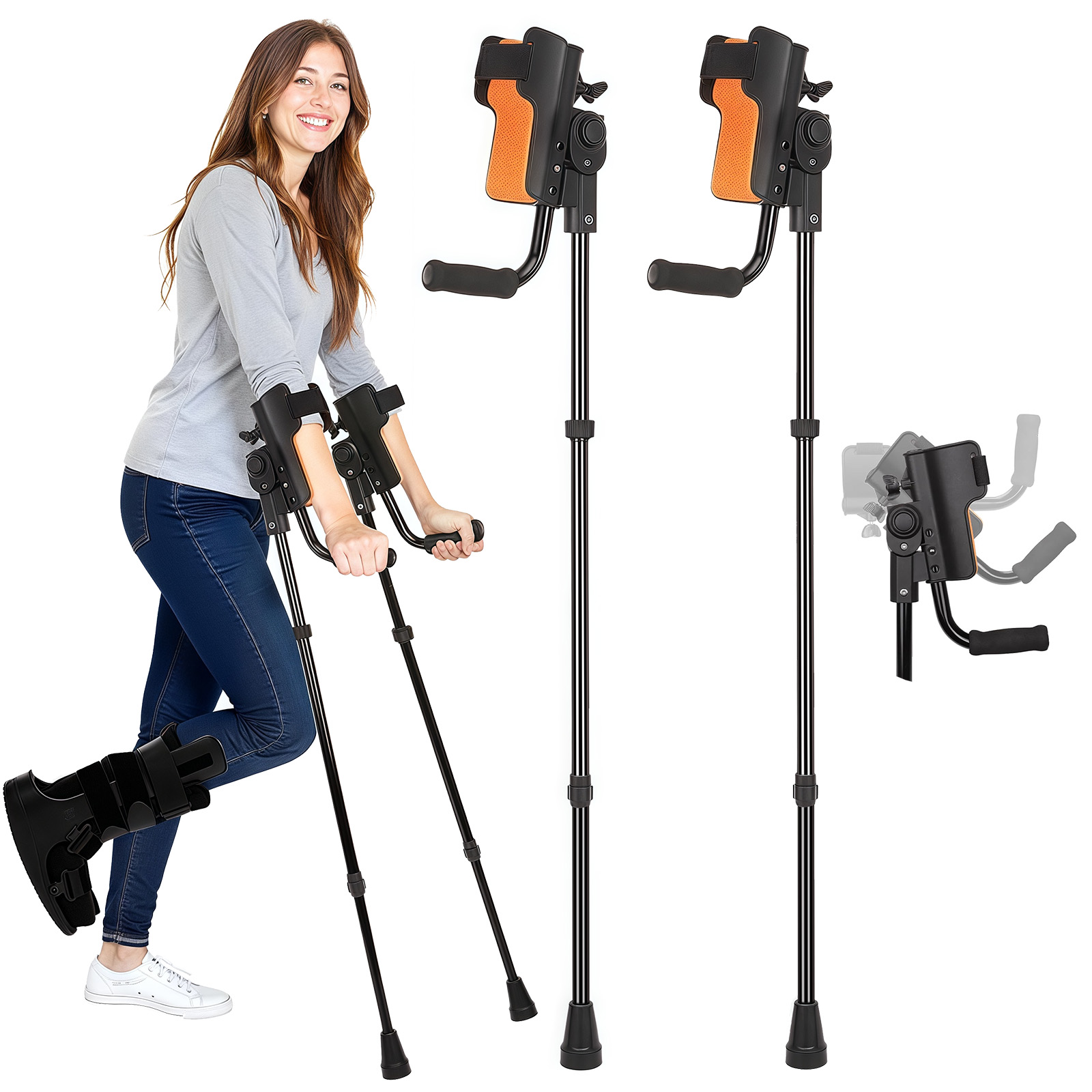 3-Angle Adjustable Forearm Crutches for Adults, Foldable Arm Crutches ...