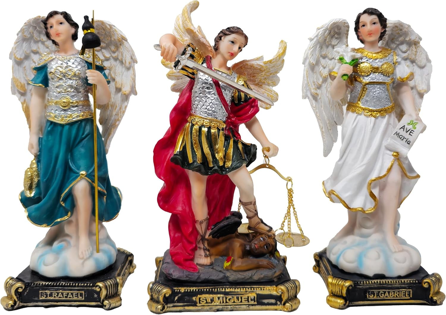 3 Archangels Gabriel, Raphael, Michael religious statue 8 inches, san ...