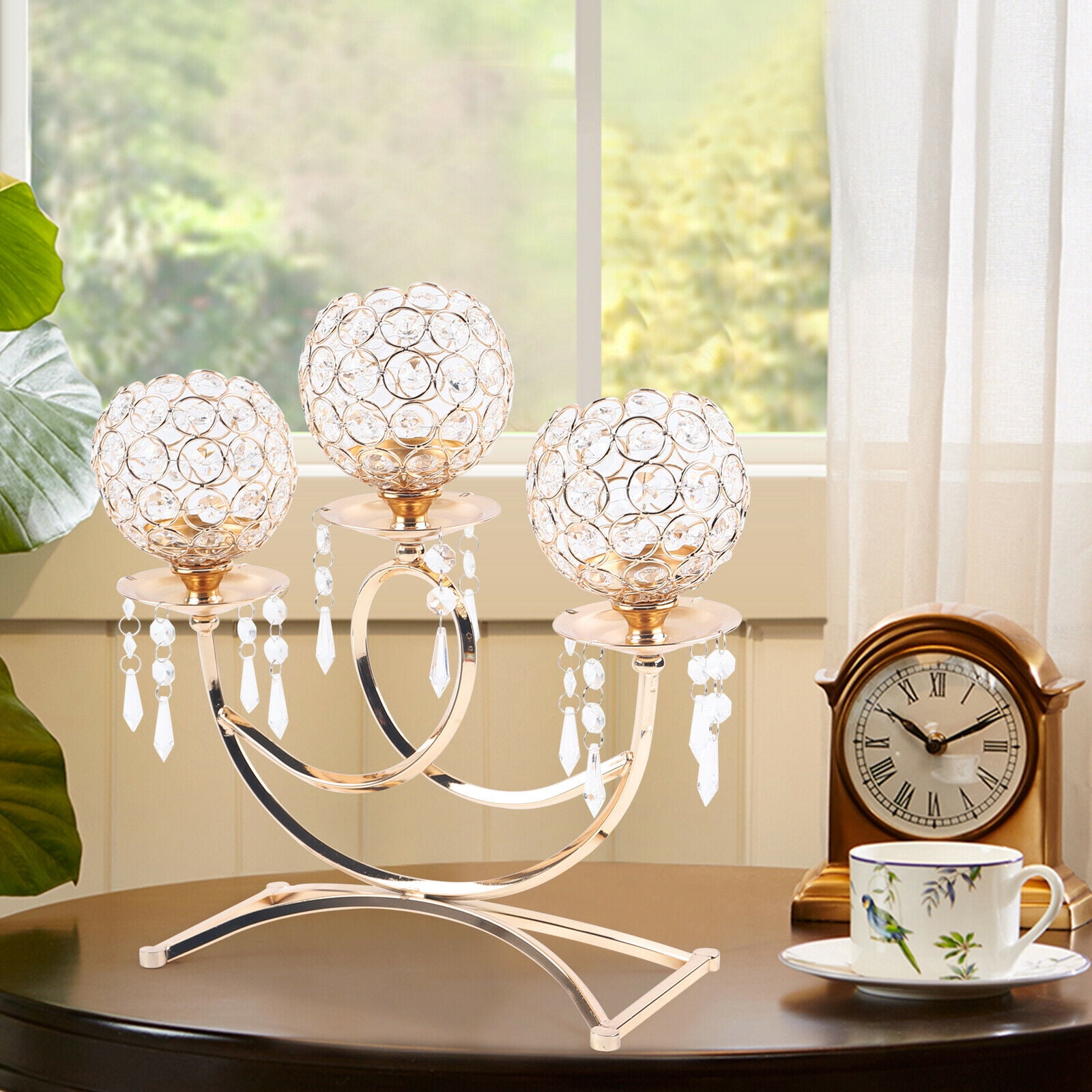 3 Arms Crystal Candle Holder Gold Table Centerpieces for Dining Room ...