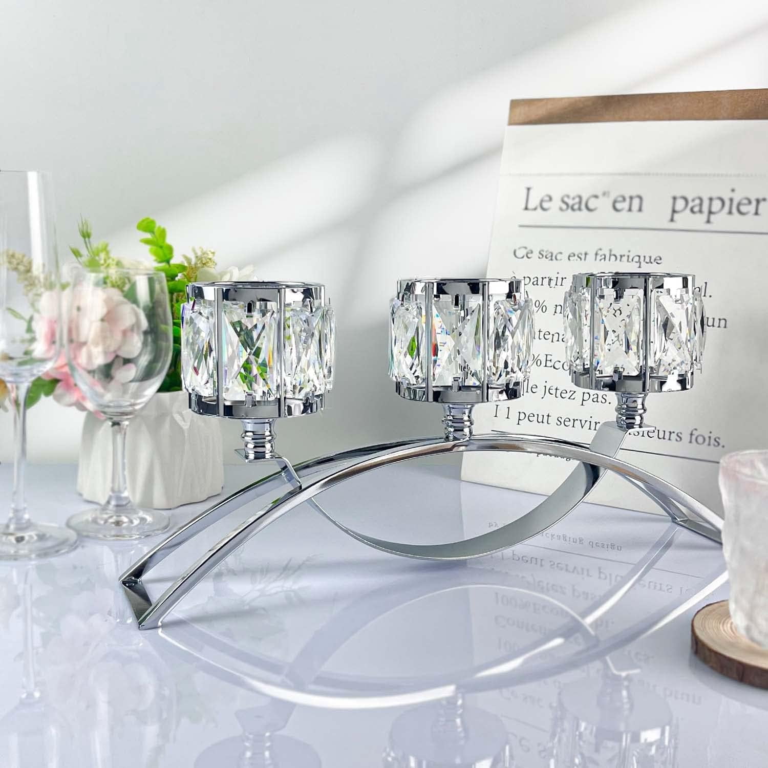 3 Arms Crystal Candle Holders, Arch Candlestick Table Candelabras ...