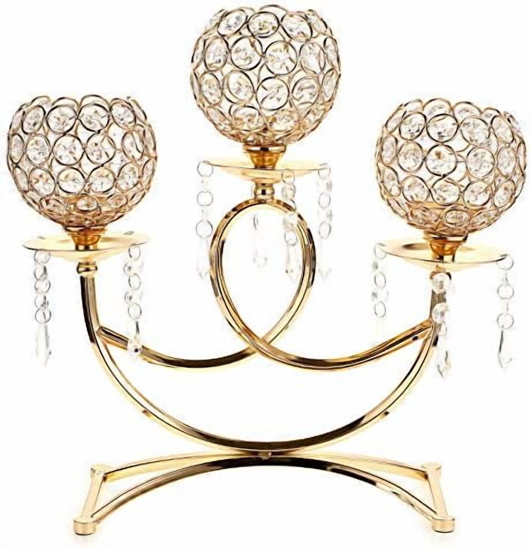 3 Arms Crystal Candle Holders Bowls Tealight Candelabras Candlestick ...