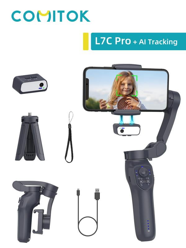 3-Axis Smartphone Gimbal Stabilizer with Built-in Fill Light - Face ...