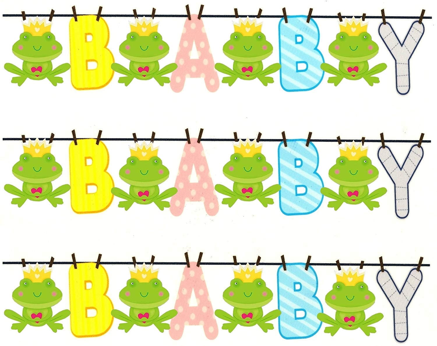 3 ~ BABY Shower Clothesline & Frog Designer Strip ~ Edible Cake ...
