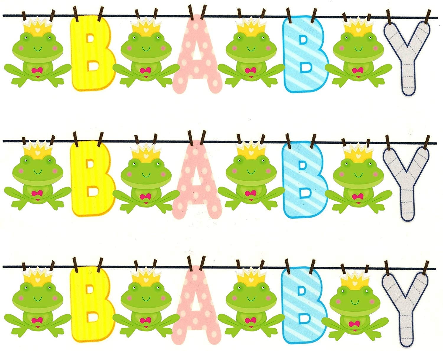 3 ~ BABY Shower Clothesline & Frog Designer Strip ~ Edible Cake ...