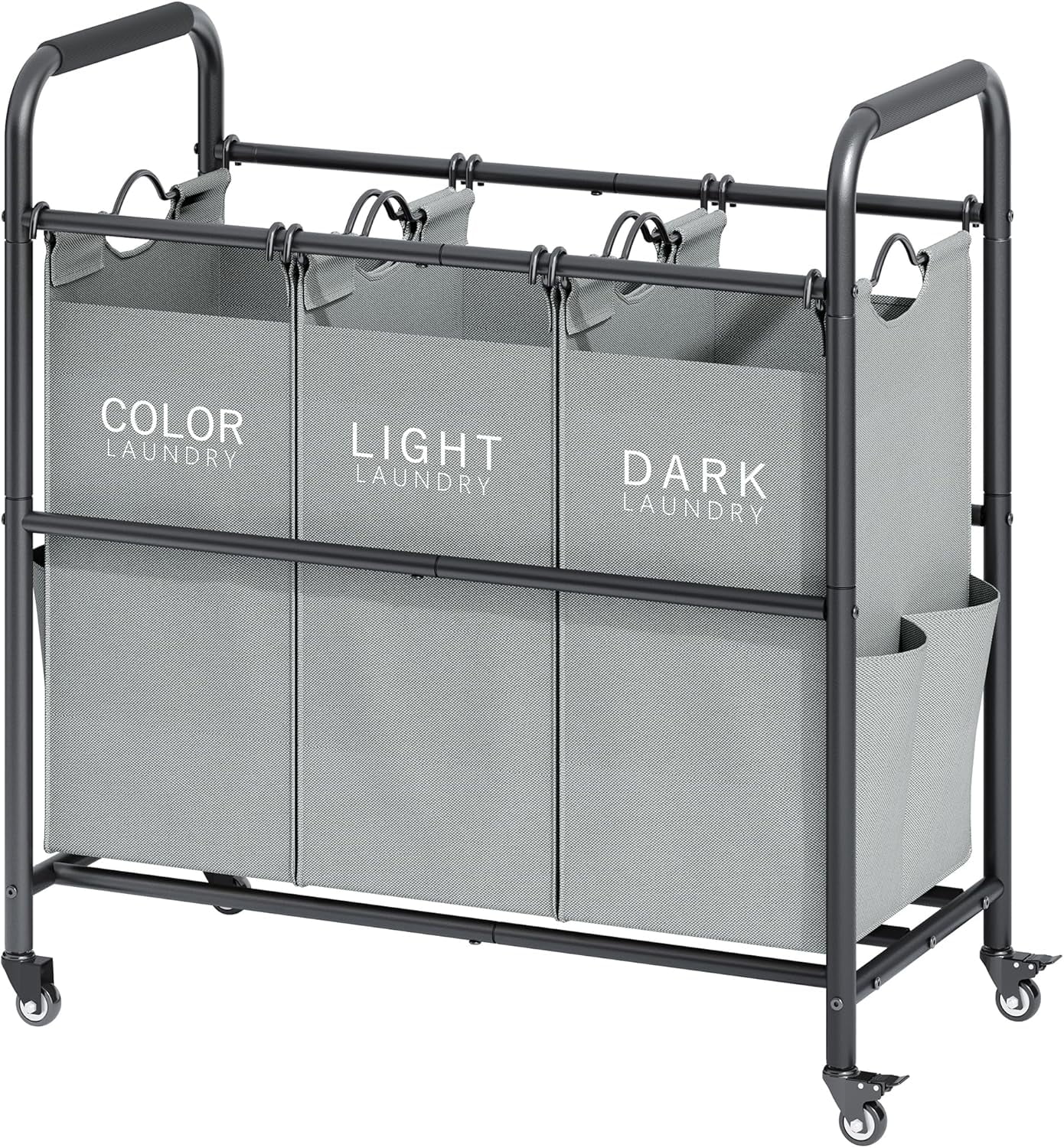 3 Bag Laundry Sorter Cart, Laundry Hamper Sorter Basket with Heavy Duty ...
