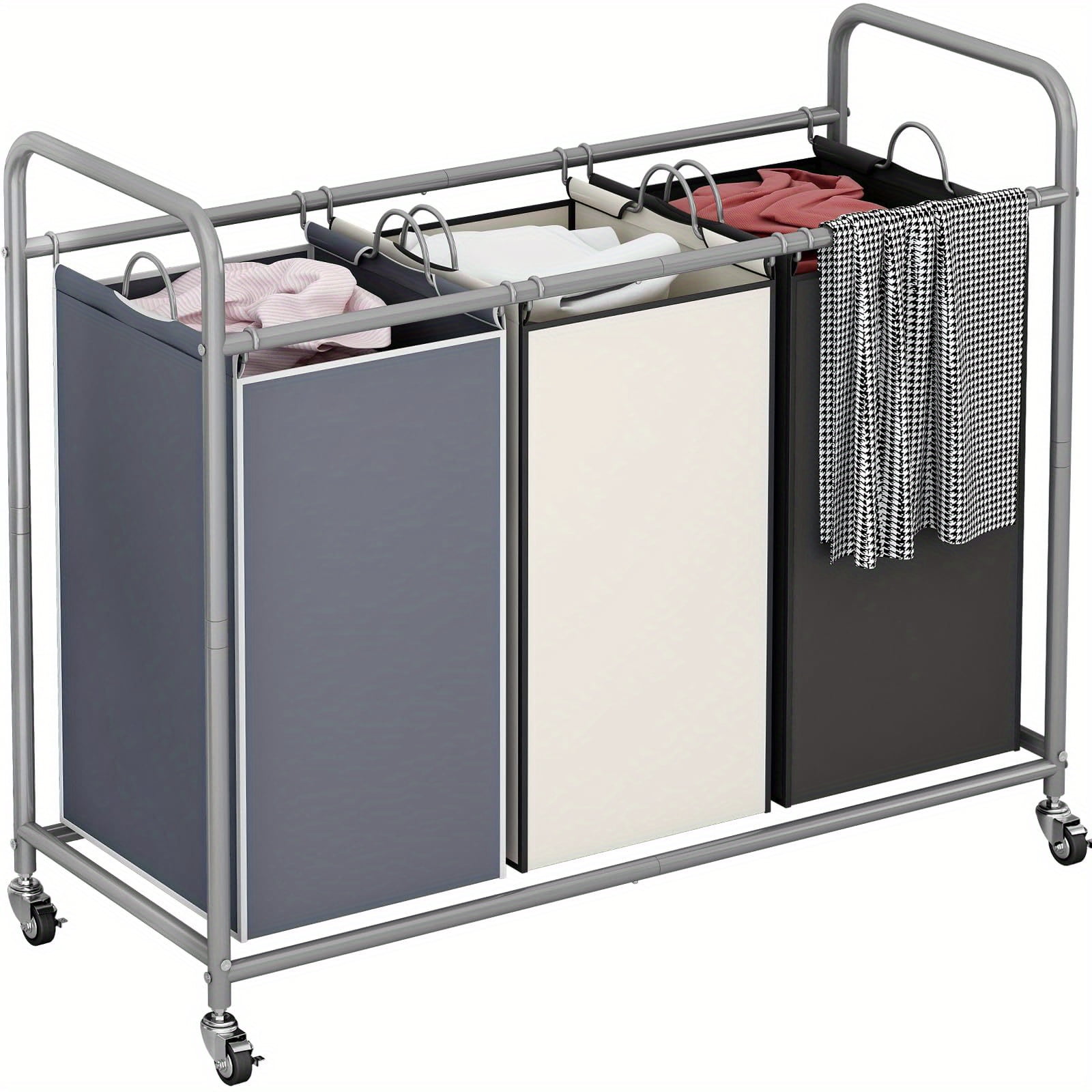 3-Bag Laundry Sorter Hamper Cart - Heavy-Duty, Lockable, and Removable ...