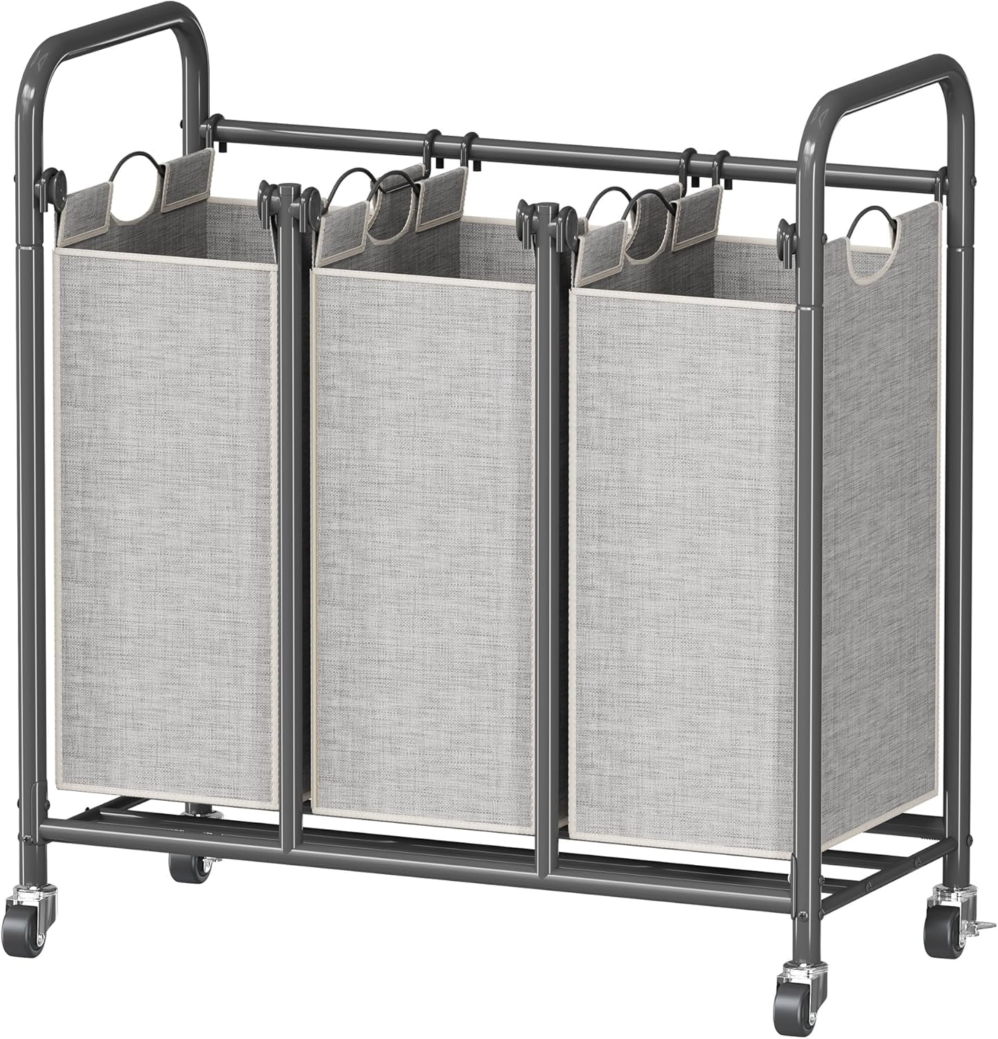 3-Bag Laundry Sorter, Laundry Hamper Cart with Heavy Duty Rolling ...