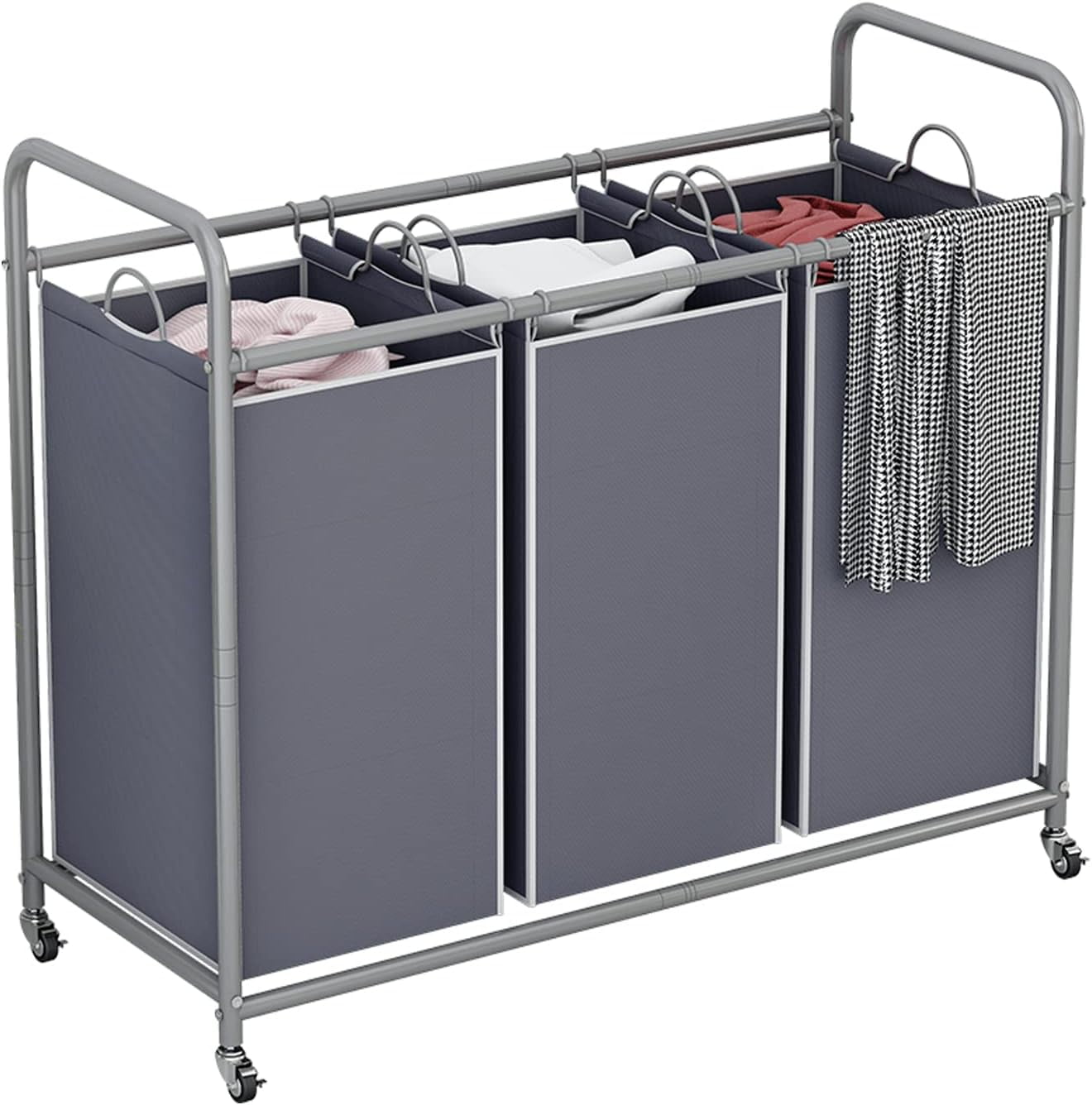 3-Bag Laundry Sorter,Laundry Hamper Cart with Heavy Duty Rolling ...