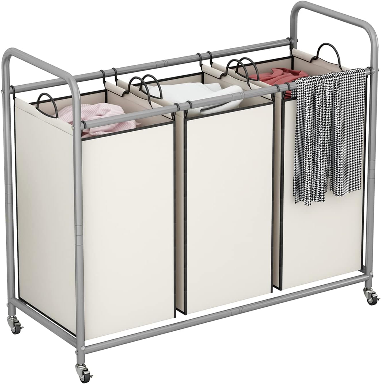 3-Bag Rolling Laundry Sorter Cart - Heavy Duty Lockable Wheels ...