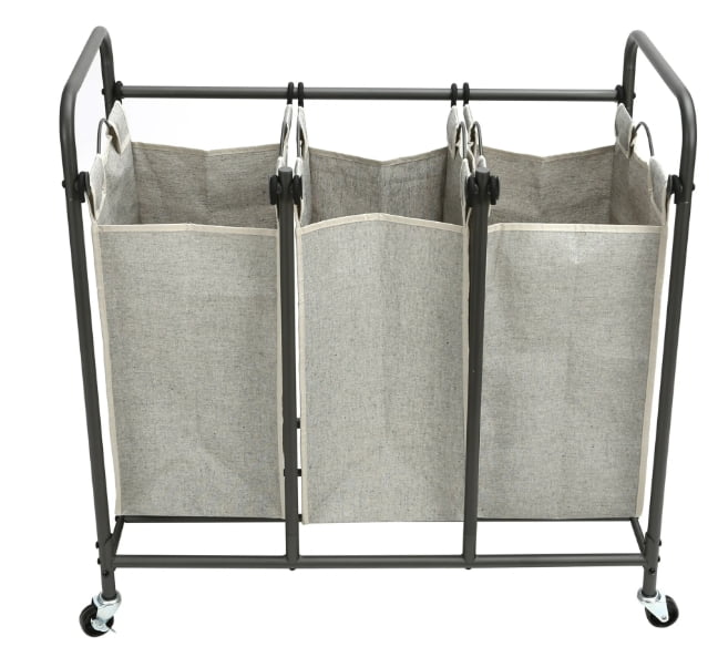 3-Bag Rolling Laundry Sorter Cart with Gray Fabric Hampers – Metal ...