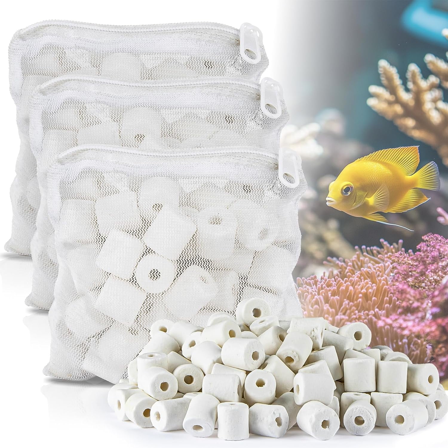 3 Bags Ceramic Rings for Aquarium Filter - 425g Bio Ceramic Media Balls ...