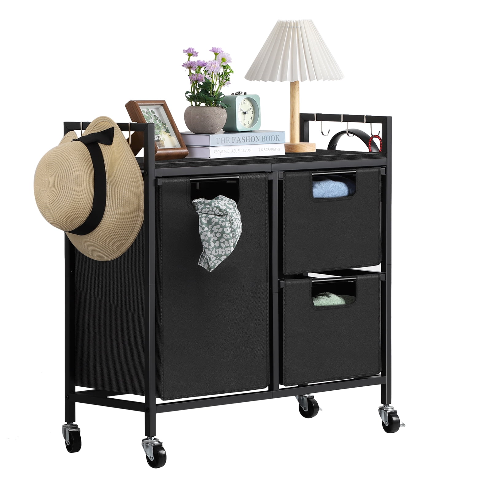 3 Bags Laundry Hamper with Wheels Hooks Laundry Sorter Cart for Clothes ...