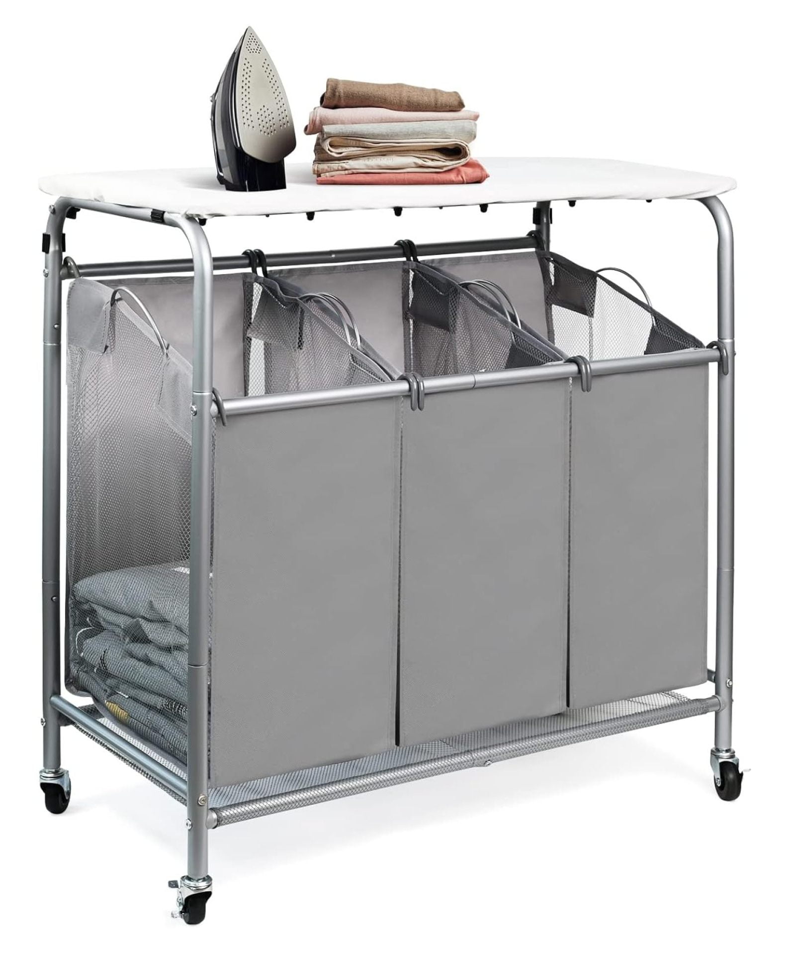 3 Bags Laundry Sorter Cart, Heavy Duty Rolling Laundry Hamper Sorter ...