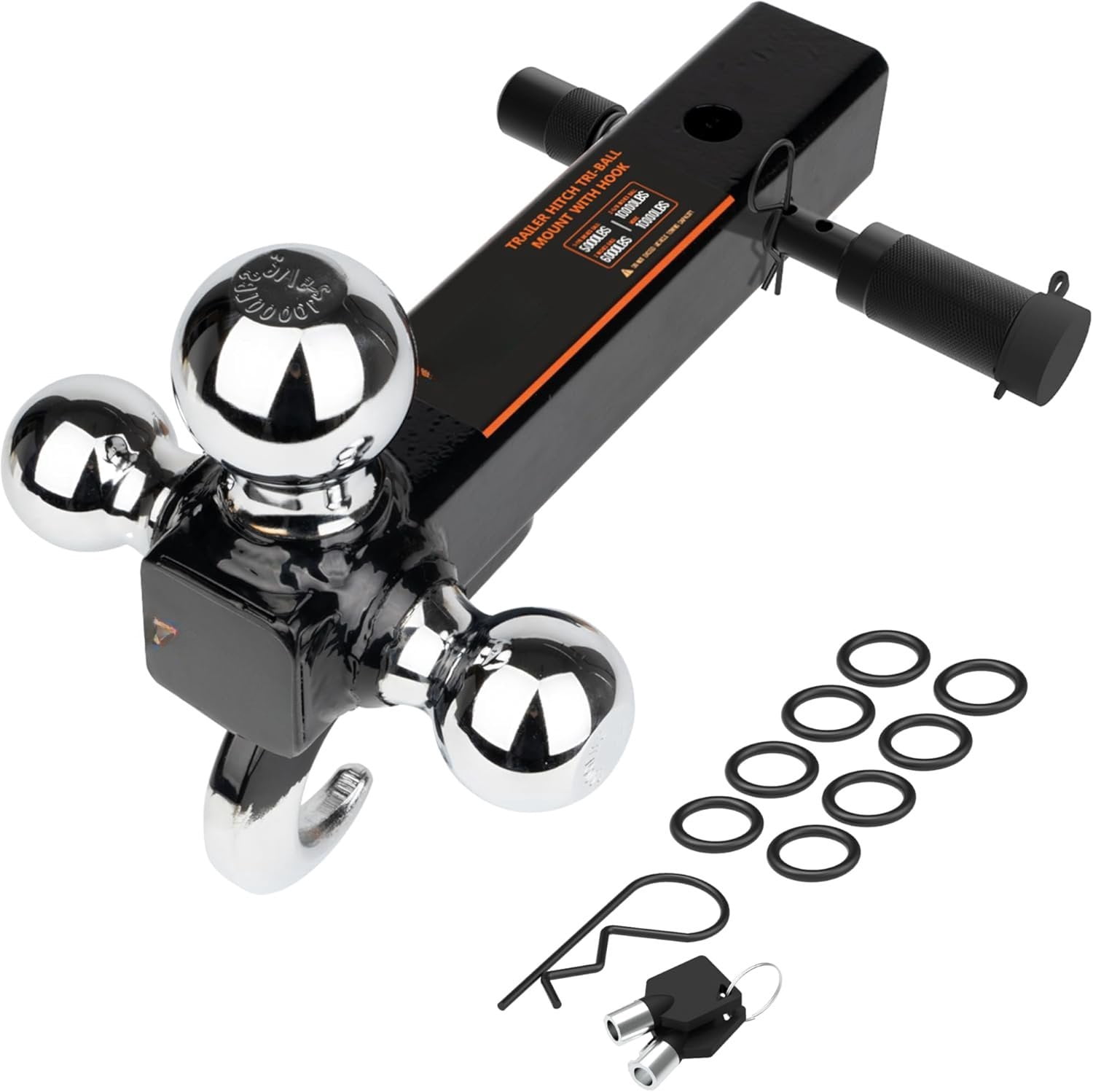 3 Ball Hitch with Hook, Tri Ball Hitch with 3.5" Hitch Pin Lock, 1-7/8 ...