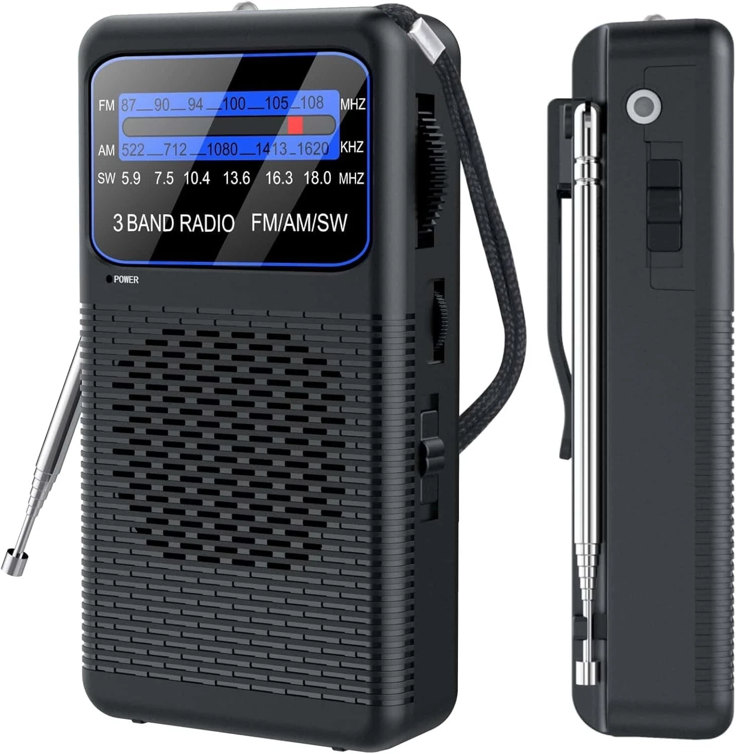 3 Band Pocket Radio, Portable Am Fm Sw Battery Operated Radio With ...