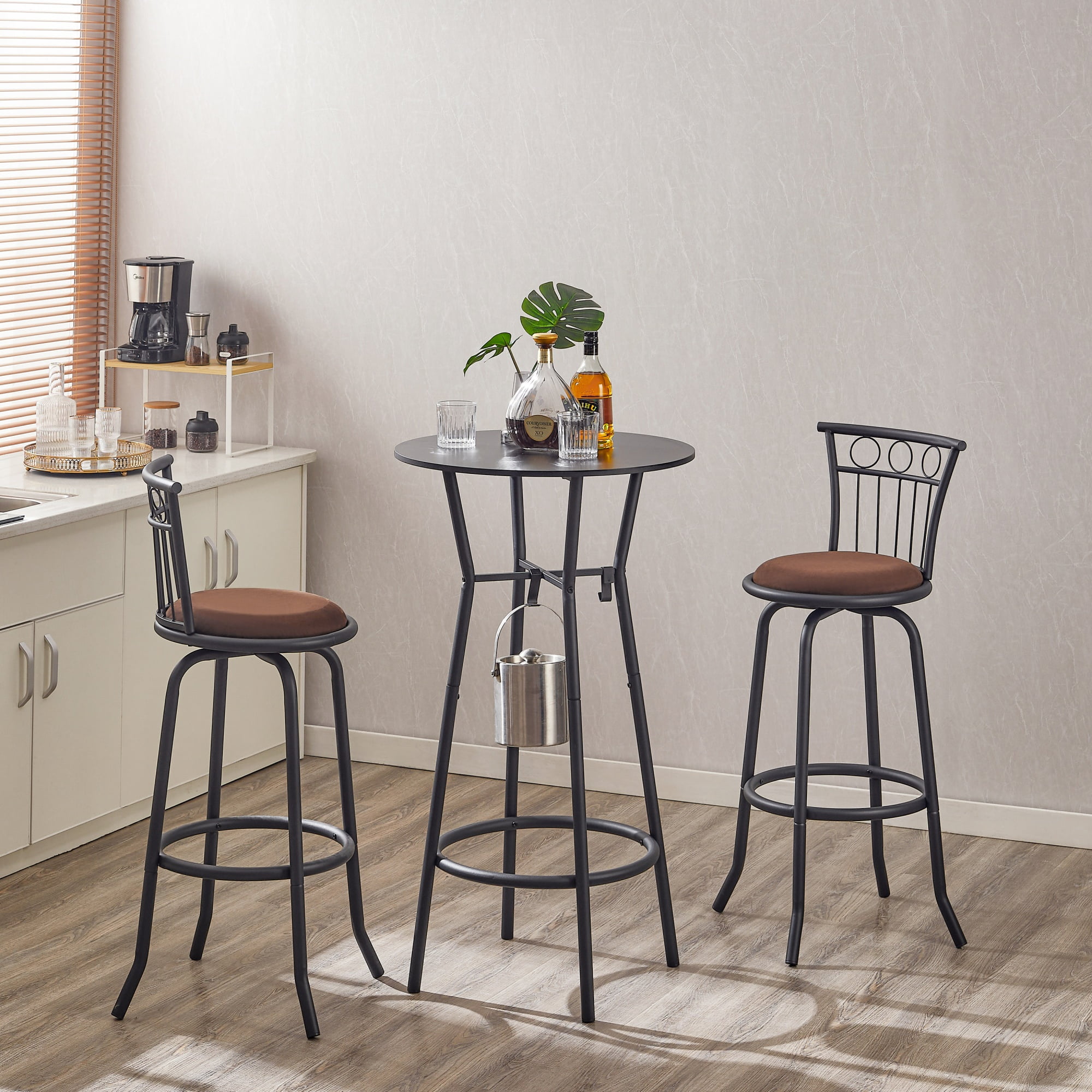 3 Bar Table and Chairs Set for Dining Room Industrial Counter Height ...