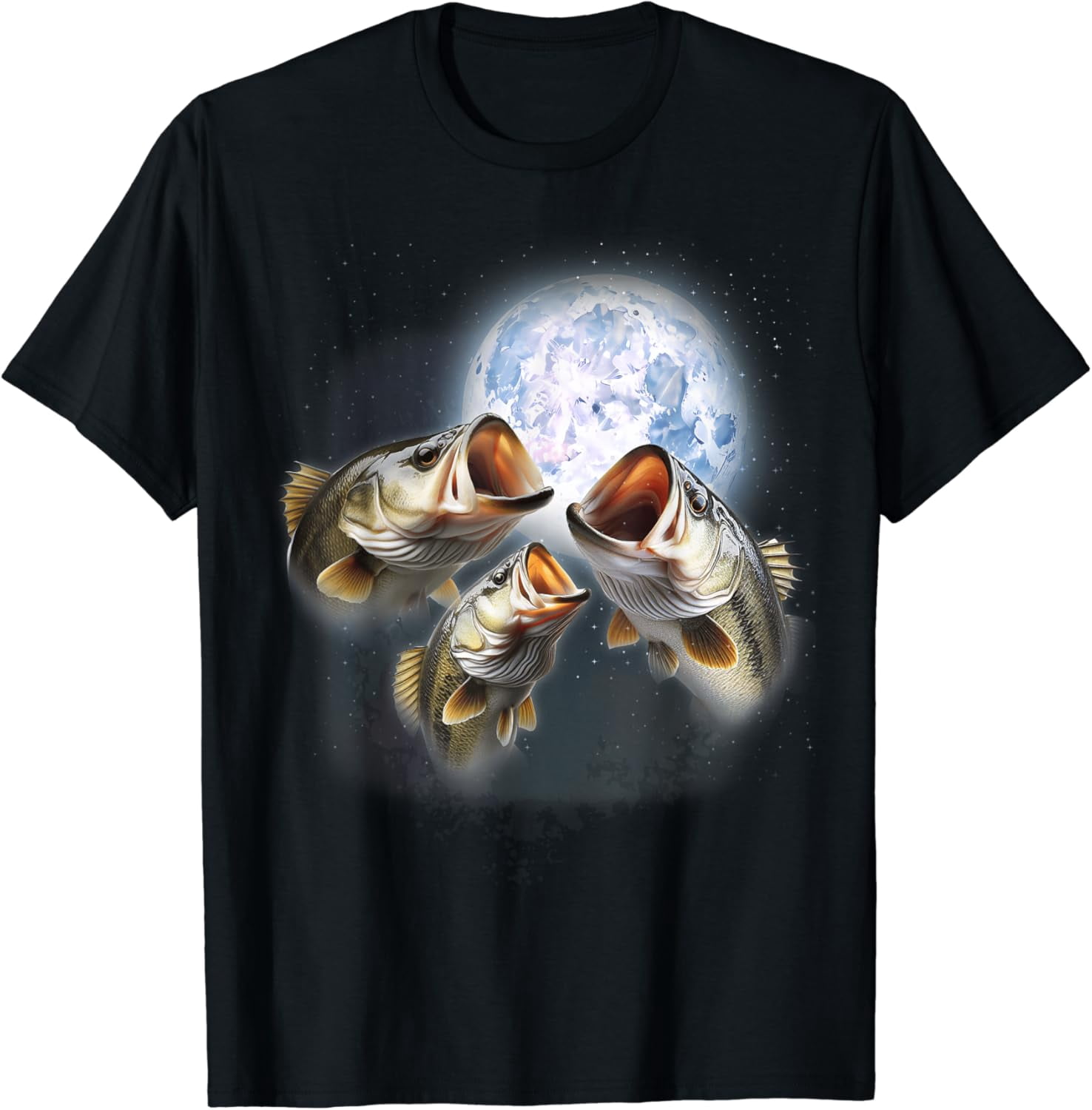 3 Bass Fish At The Moon Bass Fishing Lover Fisherman T-Shirt - Walmart.com