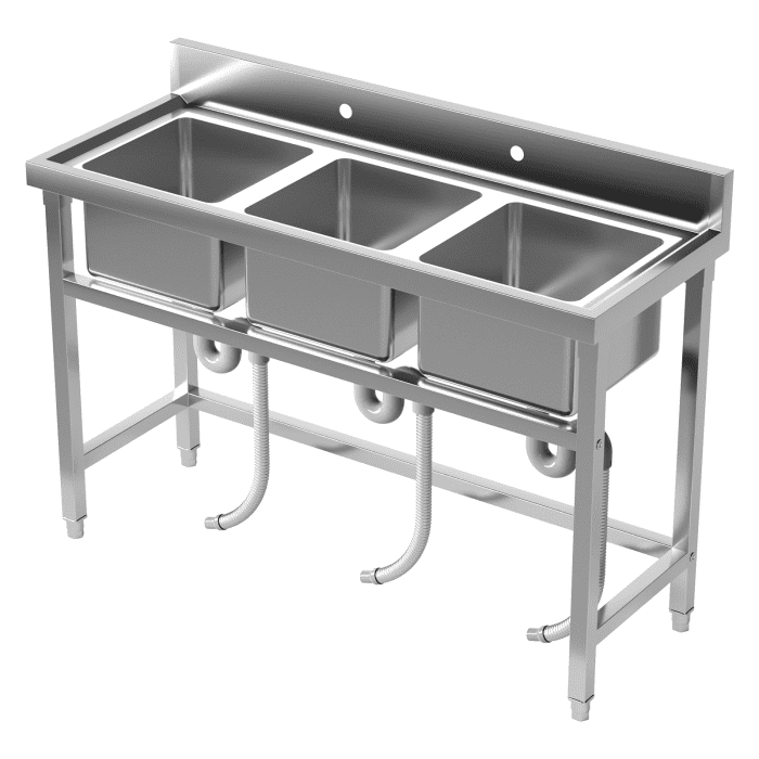 3-Bay Sink, Stainless Steel Commercial Kitchen Sink, Adjustable Feet ...
