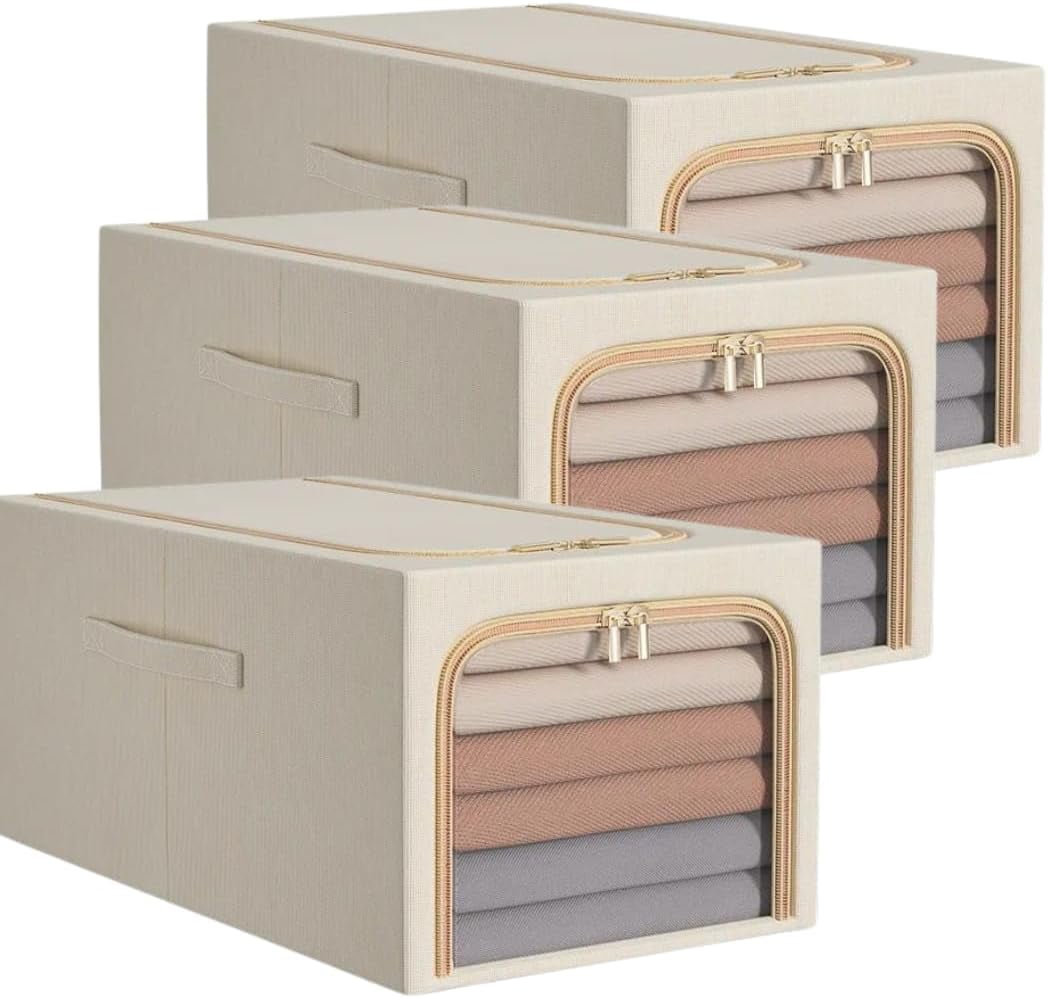 3 Bed sheet & Blanket Storage Organizer with Steel Frame, Large ...