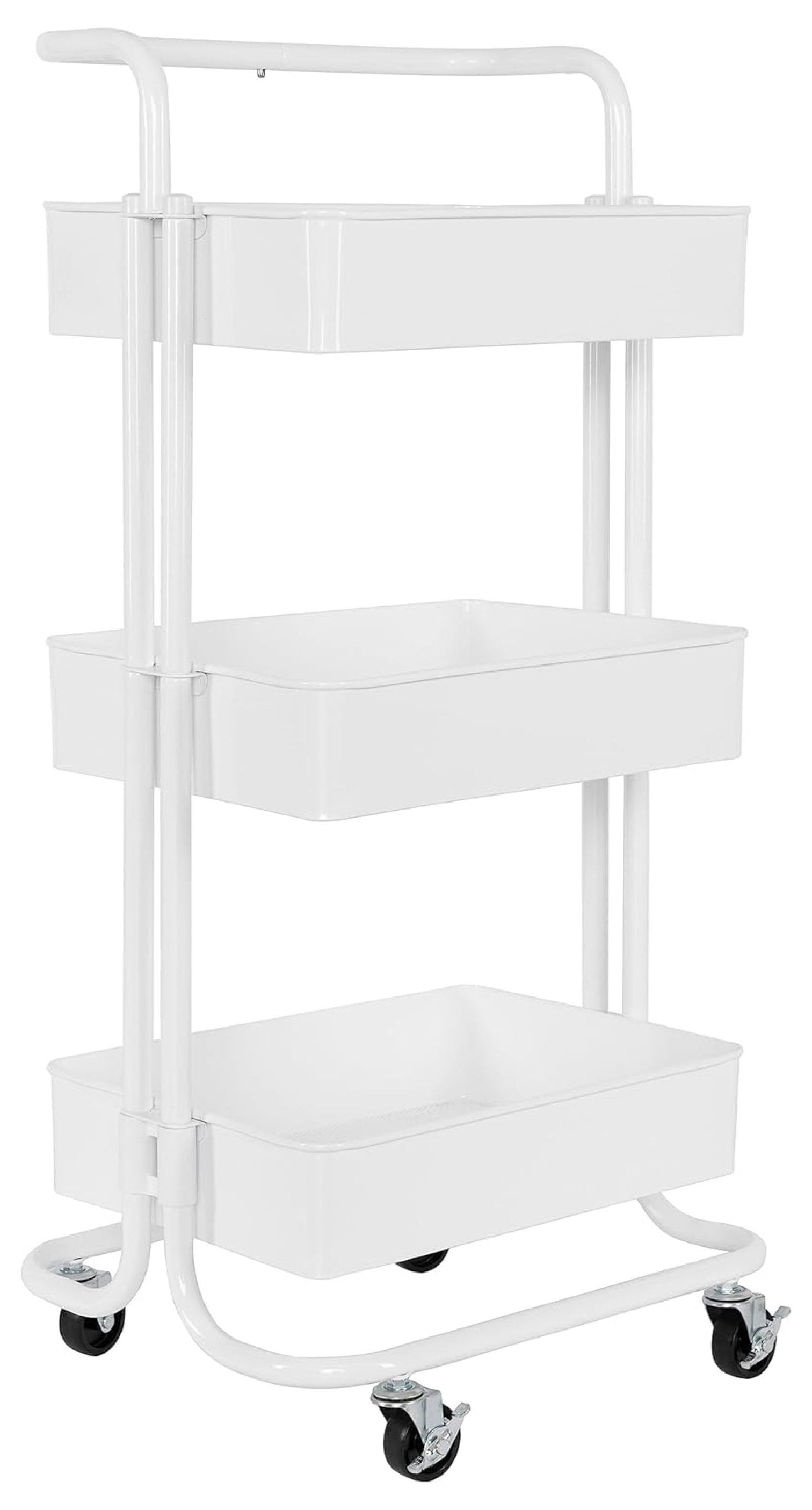 3 Bin Metal Rolling Storage Utility Cart Organizer Trolley w/Lockable ...
