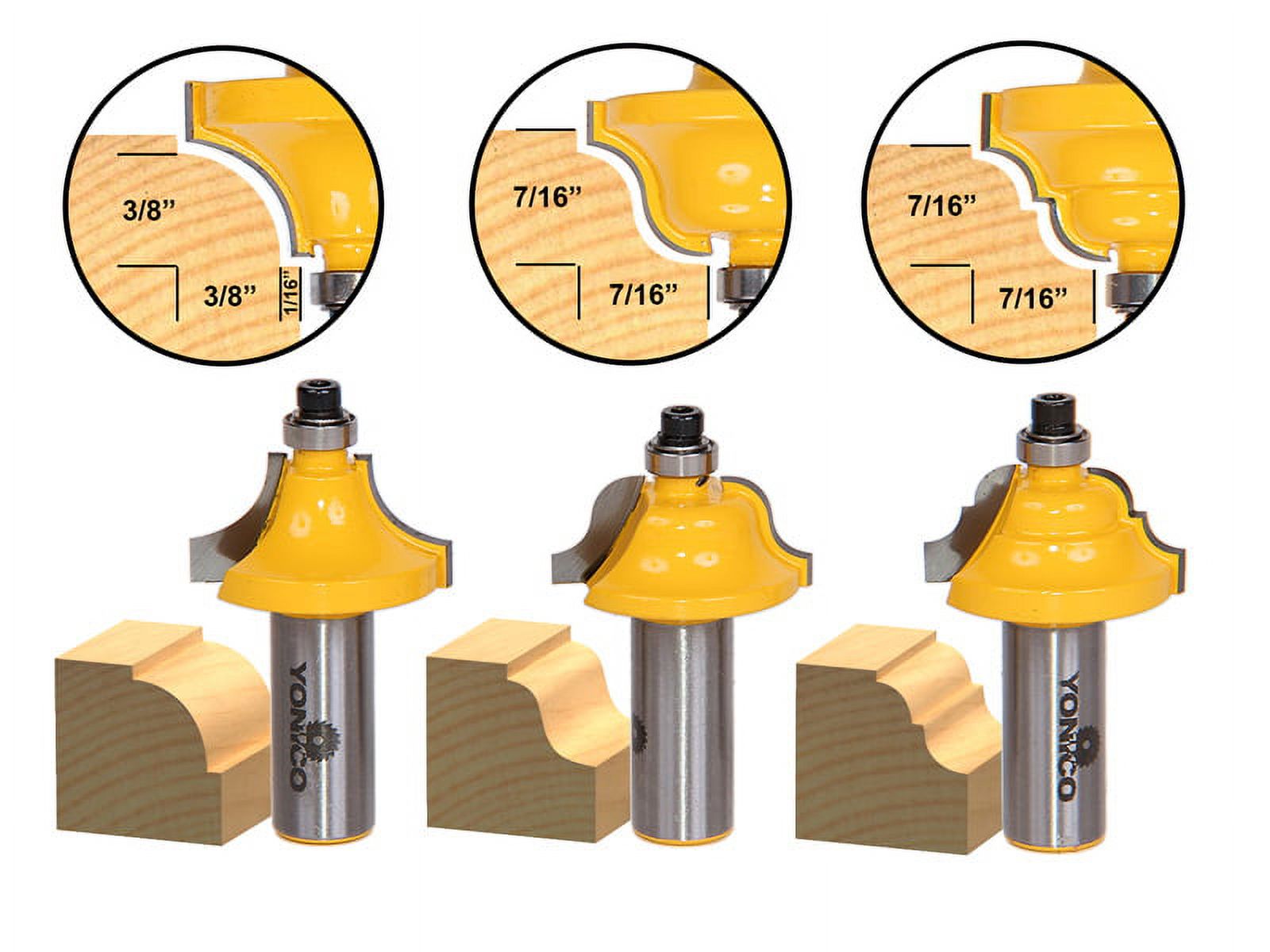 Yonico 3 Bit Edge Molding Router Bit Set - Ogee - 1/2" Shank - 13325 ...