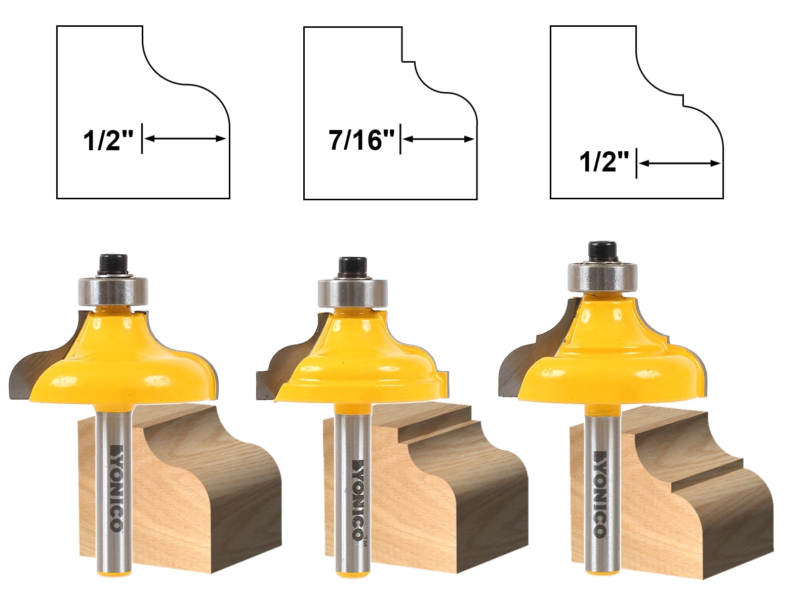 3 Bit Edge Molding Router Bit Set - Ogee - 1/4" Shank - Yonico 13325q ...