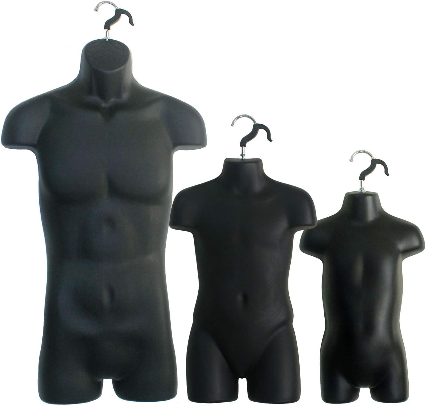 3 Black Mannequin Forms - Male Child & Toddler Torso Set & Hanging Hook ...