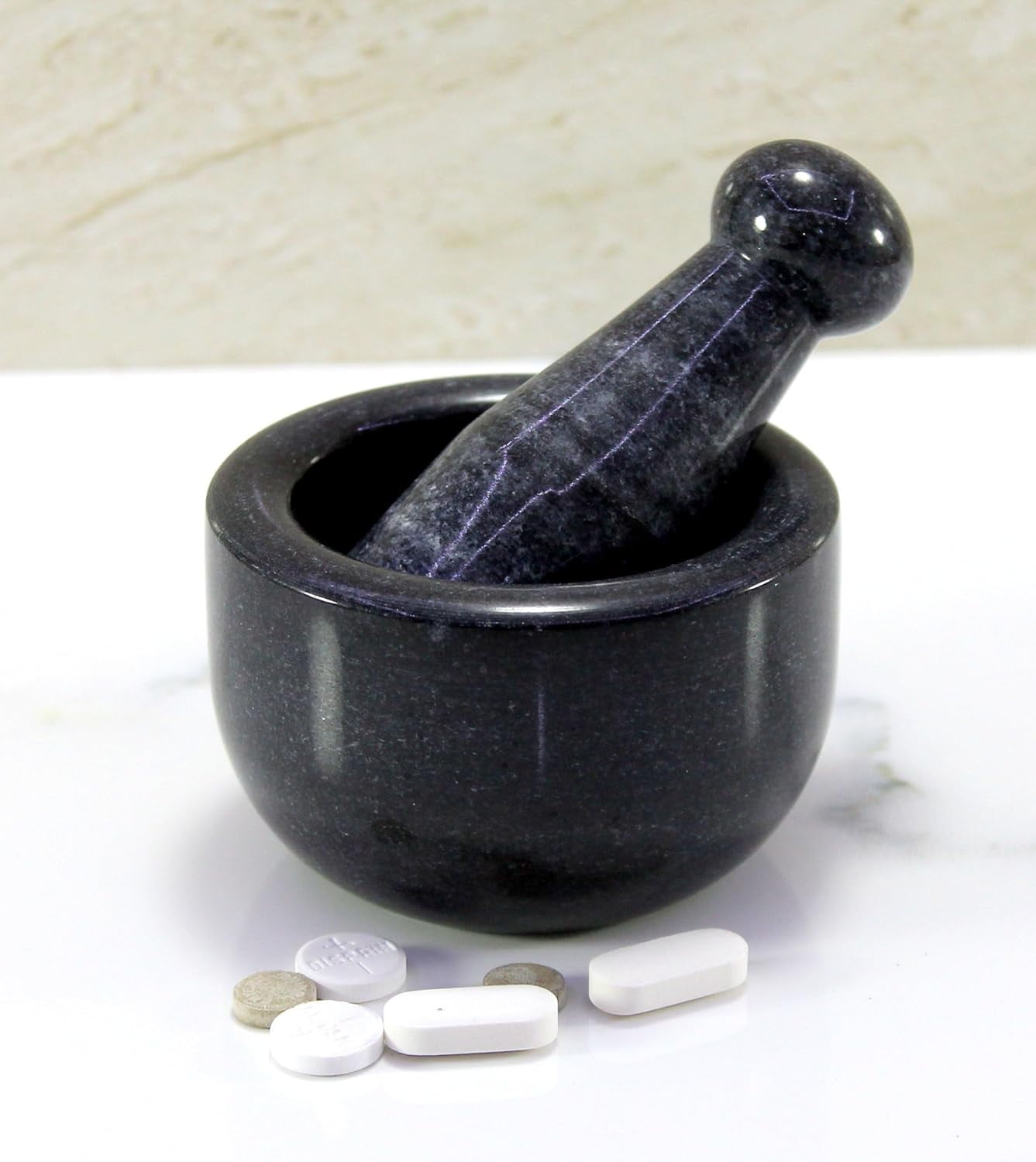 3" Black Natural Stone Mortar and Pestle Set as Spice, Medicine Grinder ...