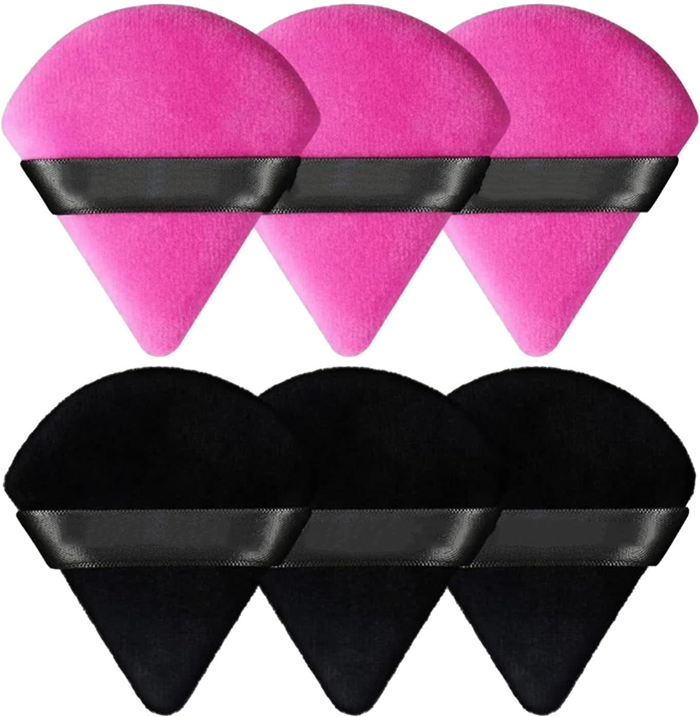 3 Black and 3 Rose Red Dry Puff, Skin Friendly Soft Triangle Sponge ...