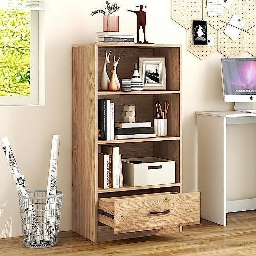 3 Bookcase with Drawer Wood Bookshelves and Cube Bookcase Small ...