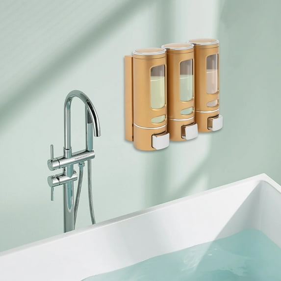 3 Bottle Gold Circular Column Shampoo Dispenser Wall Mount Shower ...