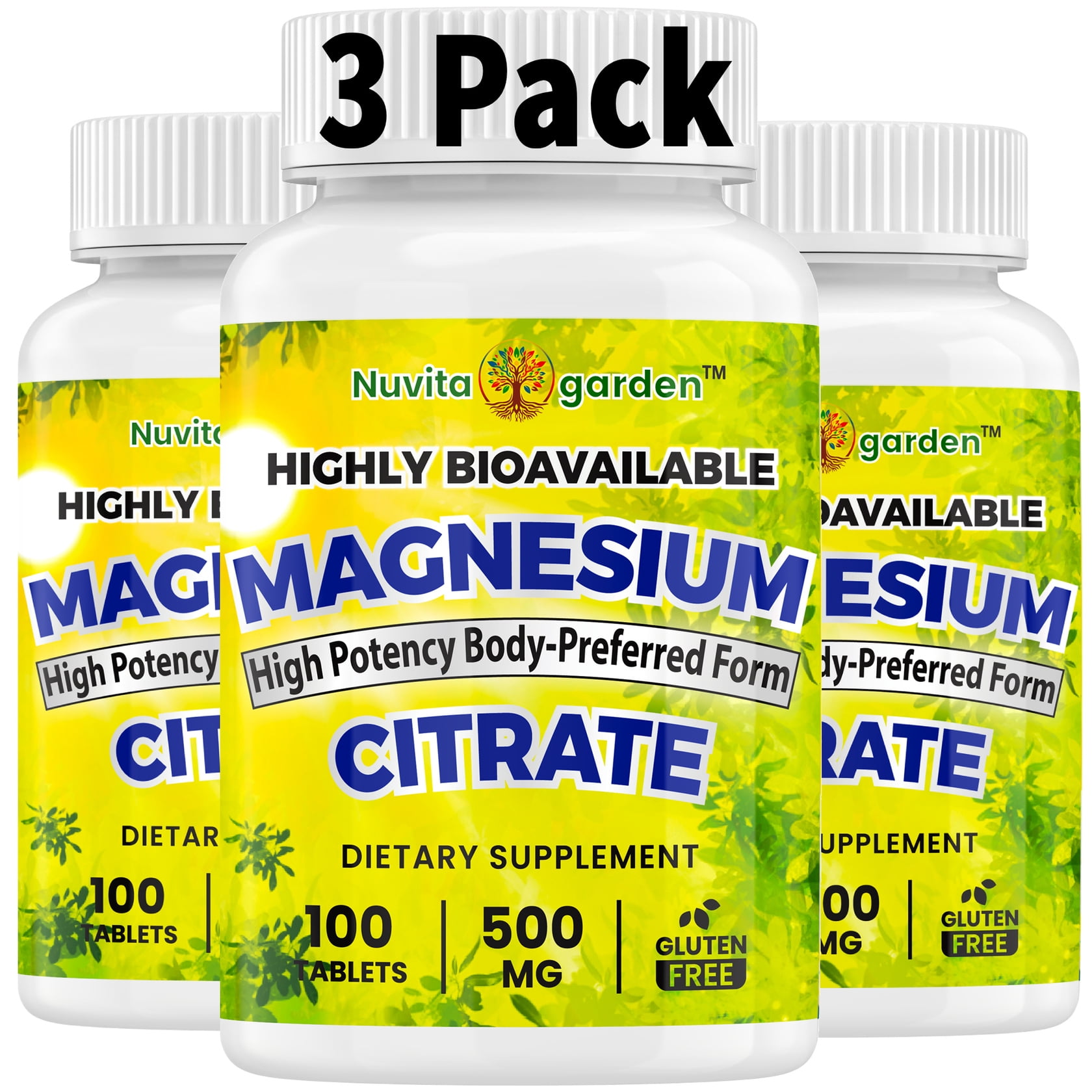 [3 Bottle] Pure Magnesium Citrate (Citrato de Magnesio) 500mg, 100 ...