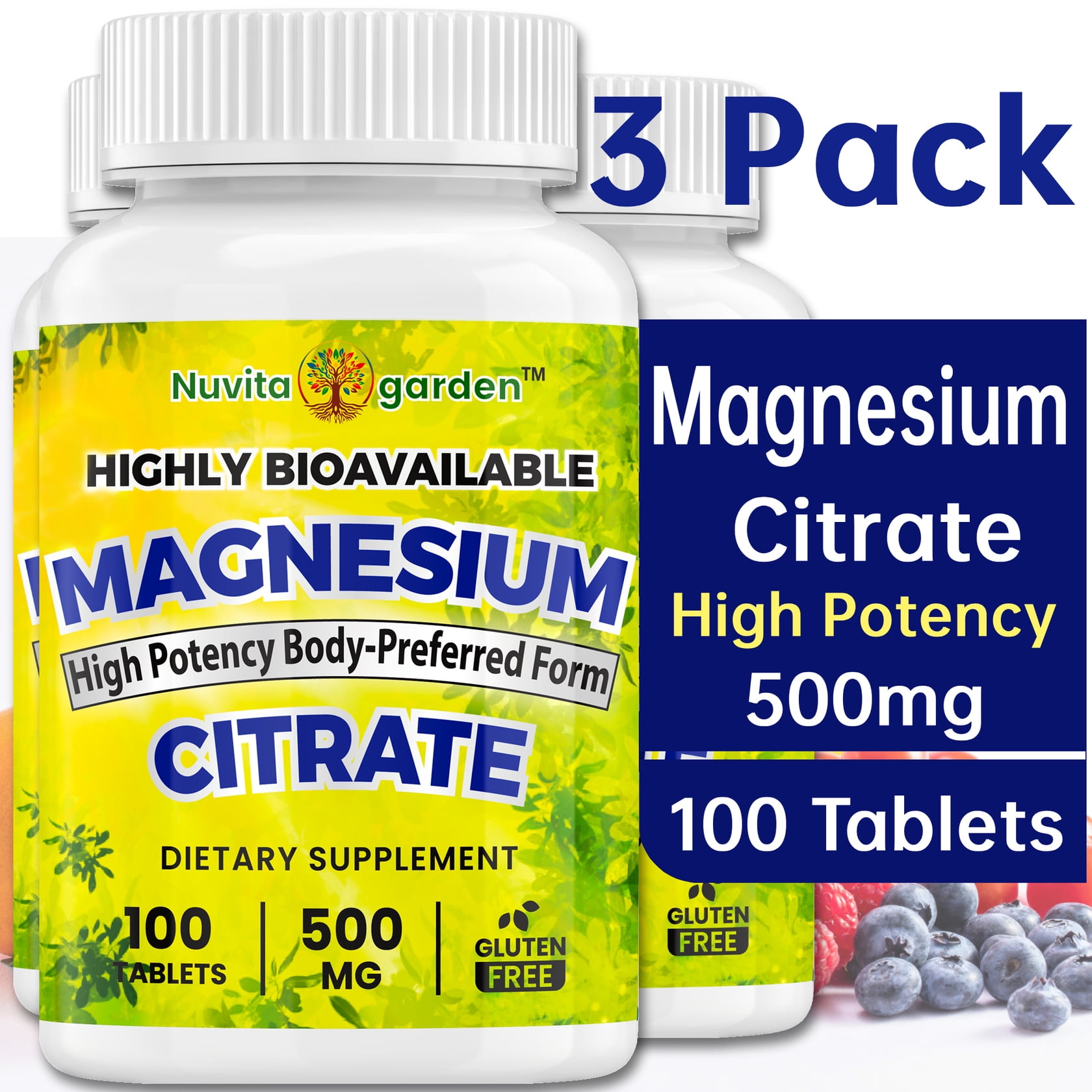[3 Bottle] Magnesium Citrate 500mg - 100 Tablets - Promotes Healthy ...