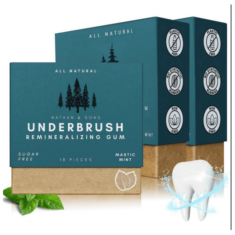 3 Box/54 Pcs Underbrush Remineralizing Chewing Gum-Organic Mastic Mint ...