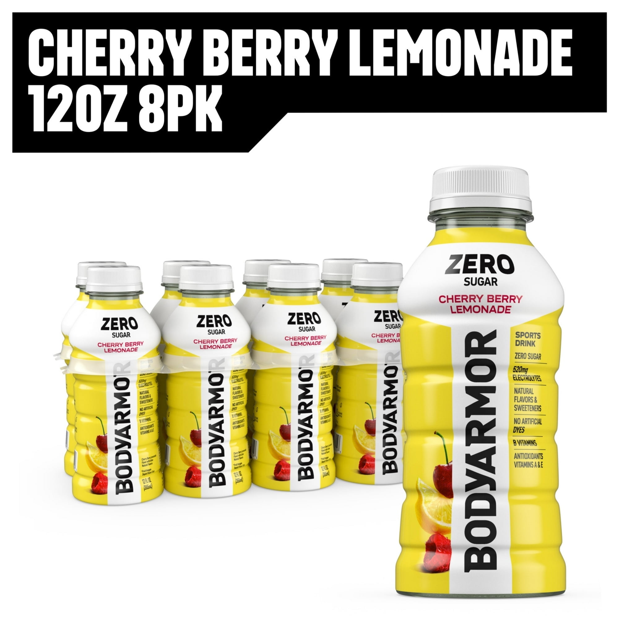( 3 Box ) BODYARMOR Zero Sugar Cherry Berry Lemonade Electrolyte Sports Drink, 12 fl oz, 8 Pack ...
