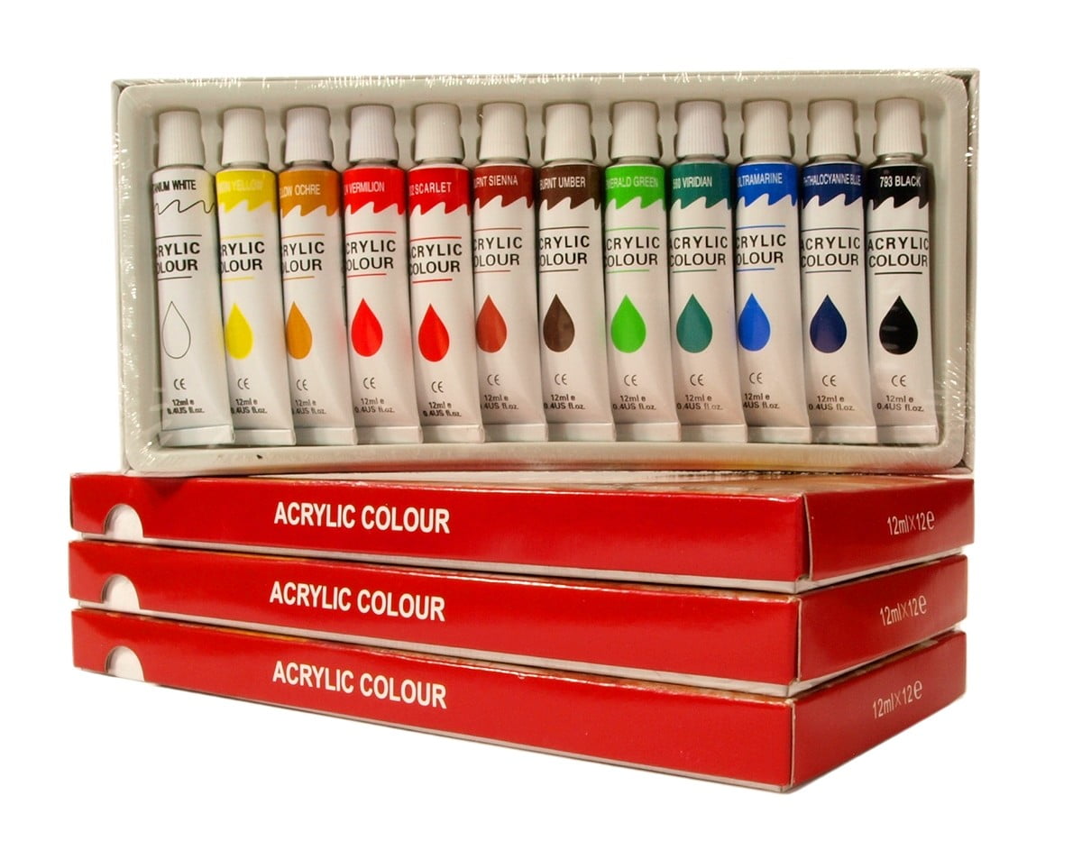 3 Boxes of 12 Color Acrylic Paint Set 12 ml Tubes Artist Paint Rainbow ...