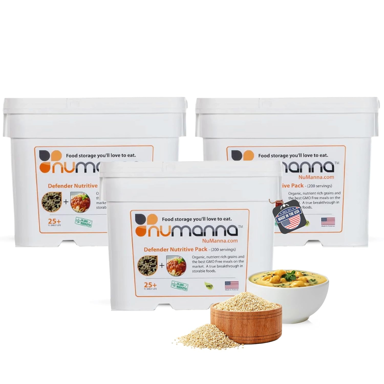 (3 Buckets Combo) NuManna Defender Nutritive Pack with 612 Servings, Emergency Survival Food ...