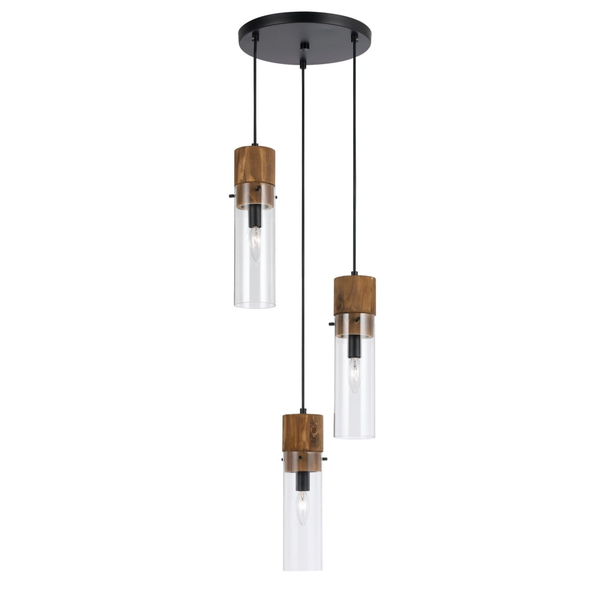 3 Bulb Wind Chime Design Pendant with Cylindrical Glass Shade, Black ...